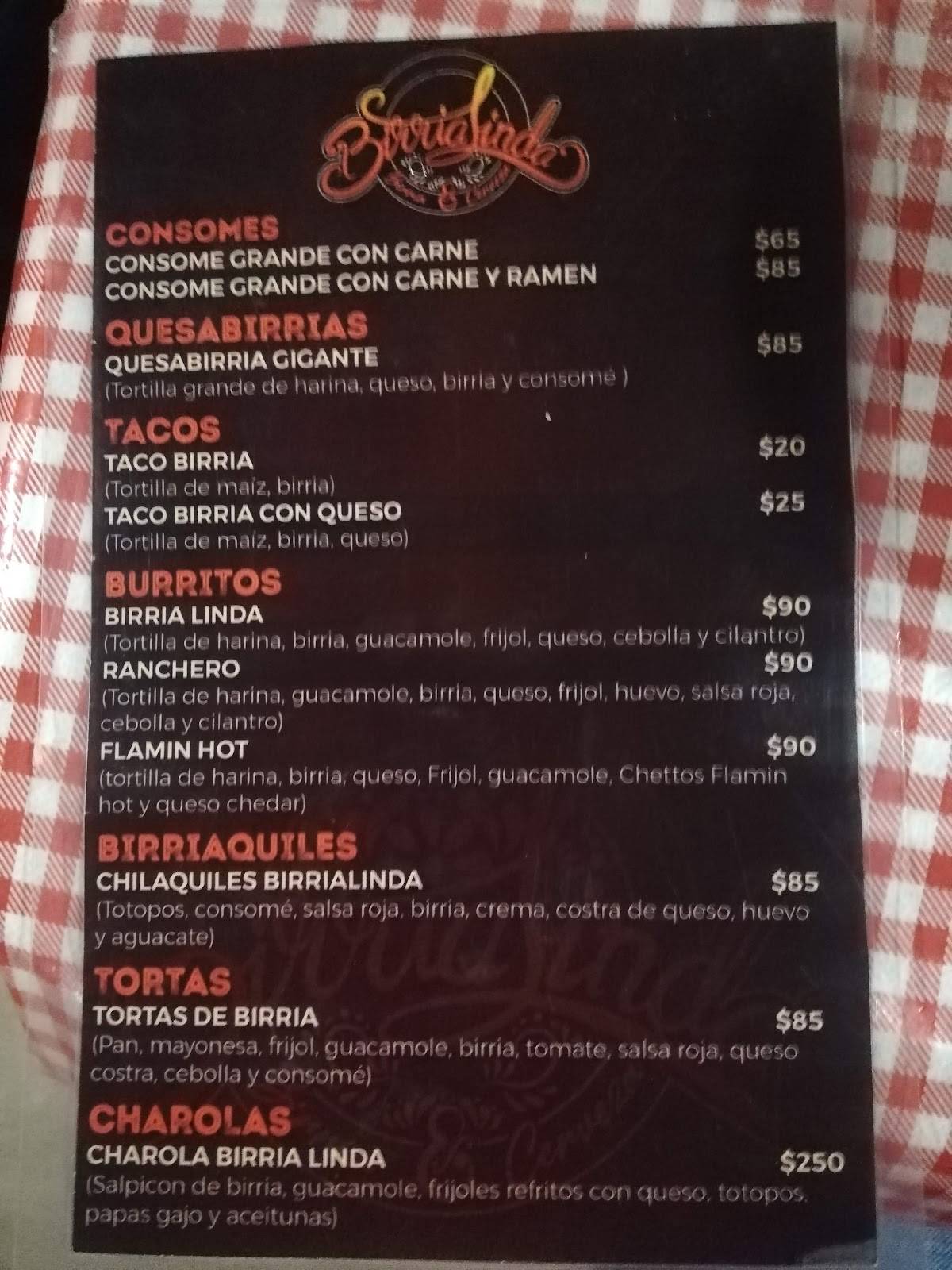 Carta del restaurante BIRRIA LINDA, San Cristóbal del las Casas