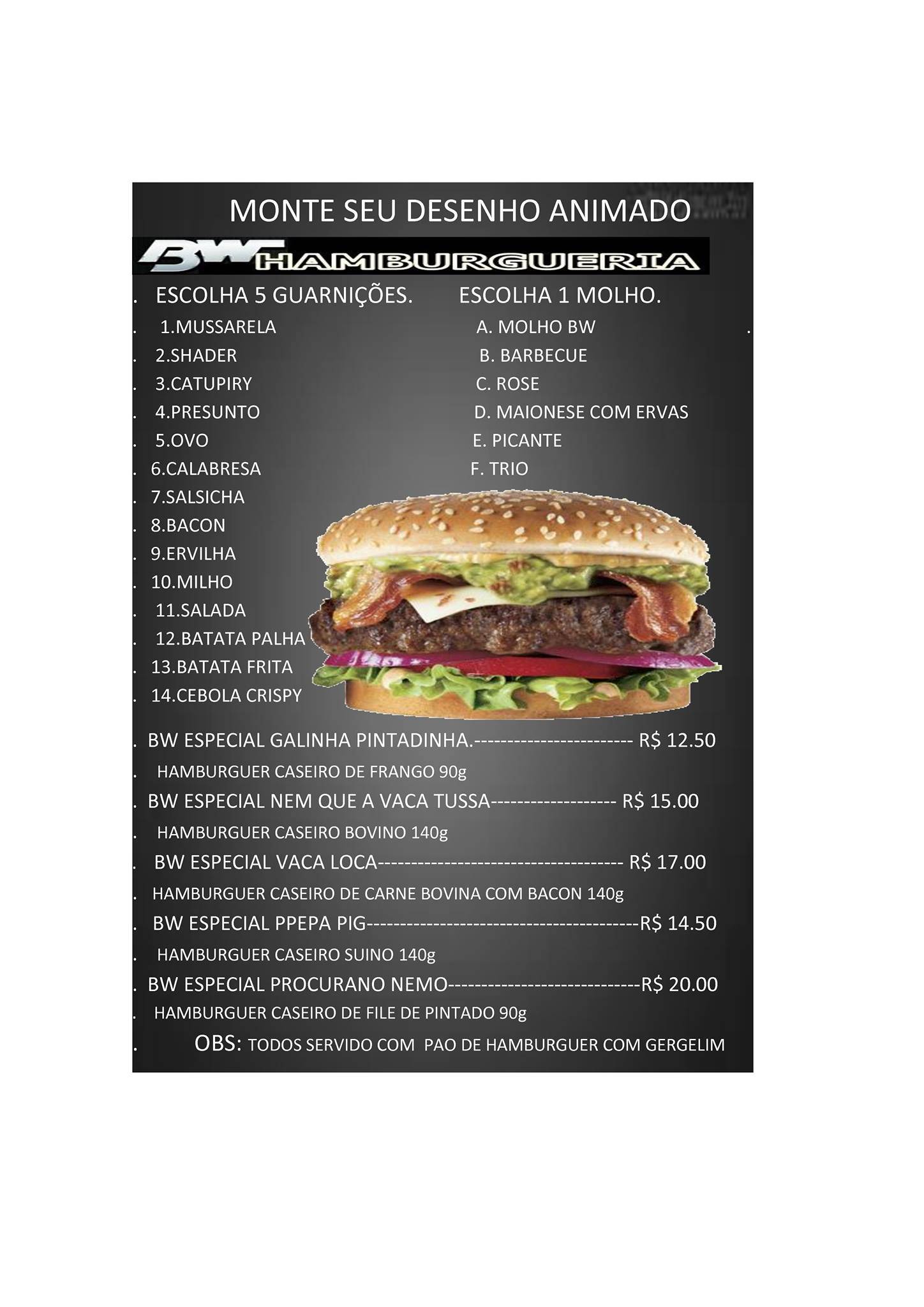 Menu at BW Hamburgueria e Grill restaurant, Cuiabá