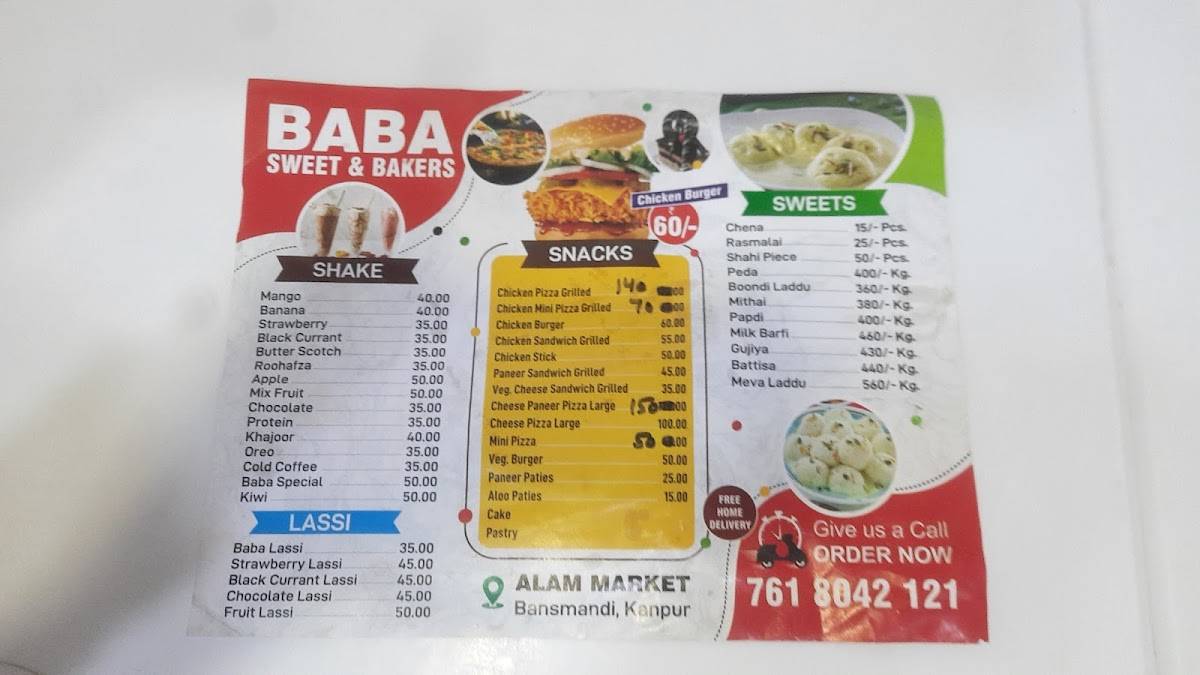 Menu at Baba Sweet & Bakers, Kanpur