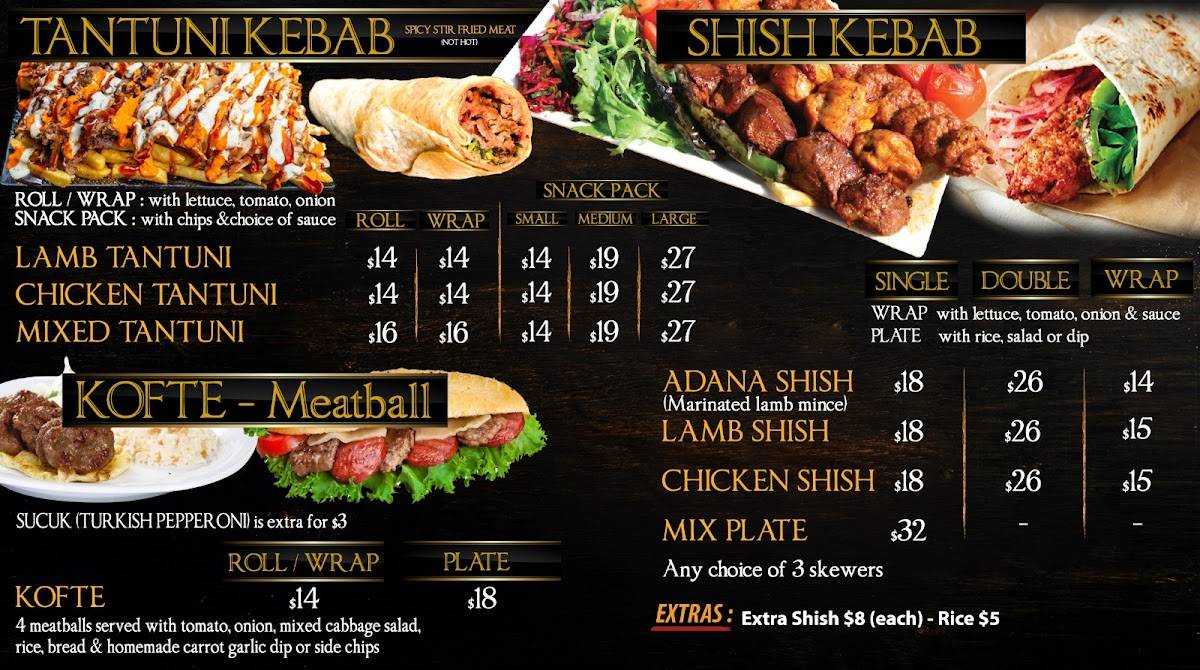 Menu at Baba's Grill restaurant, Wollongong