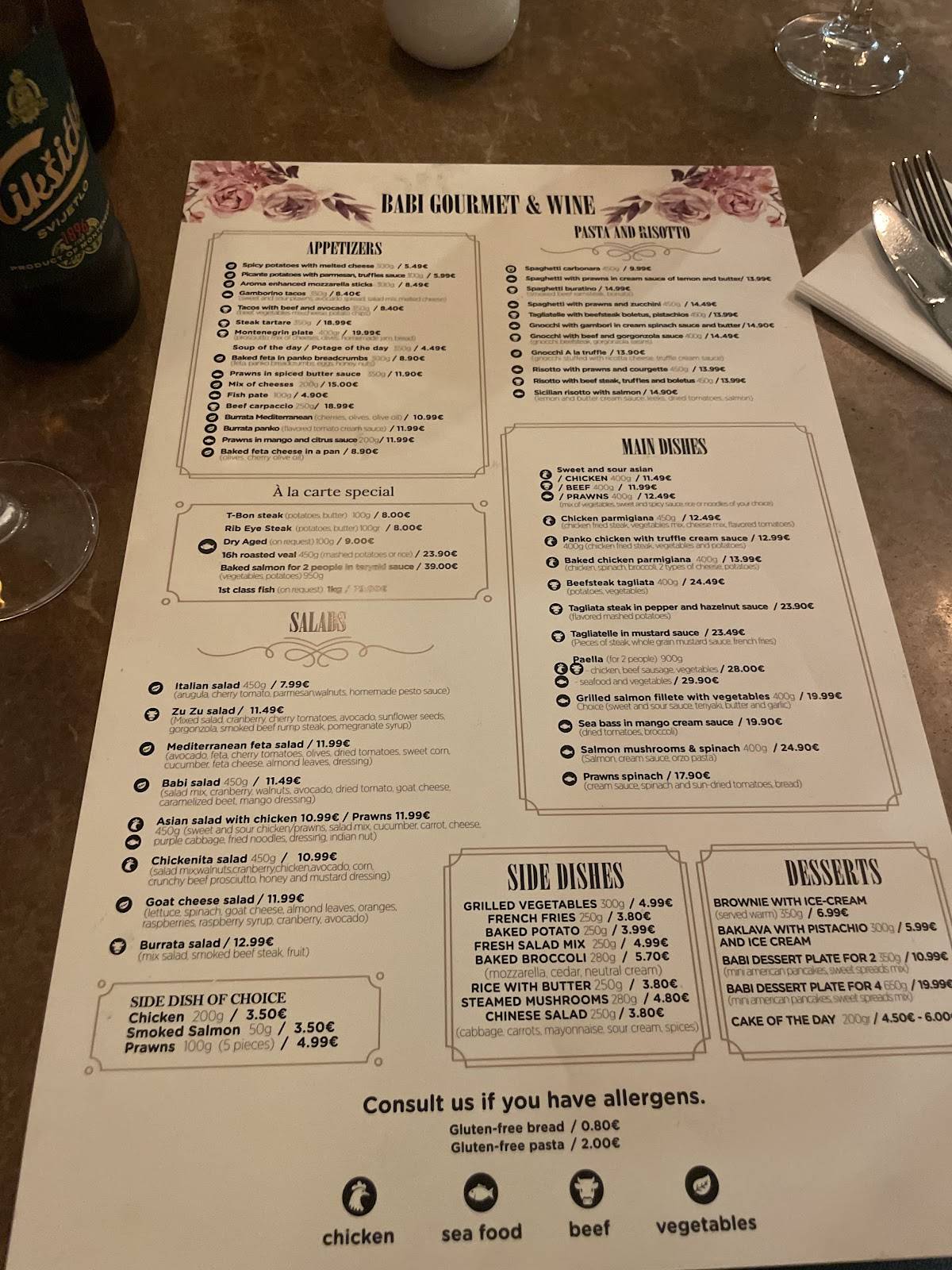 Menu at Babi Gourmet & Wine restaurant, Podgorica