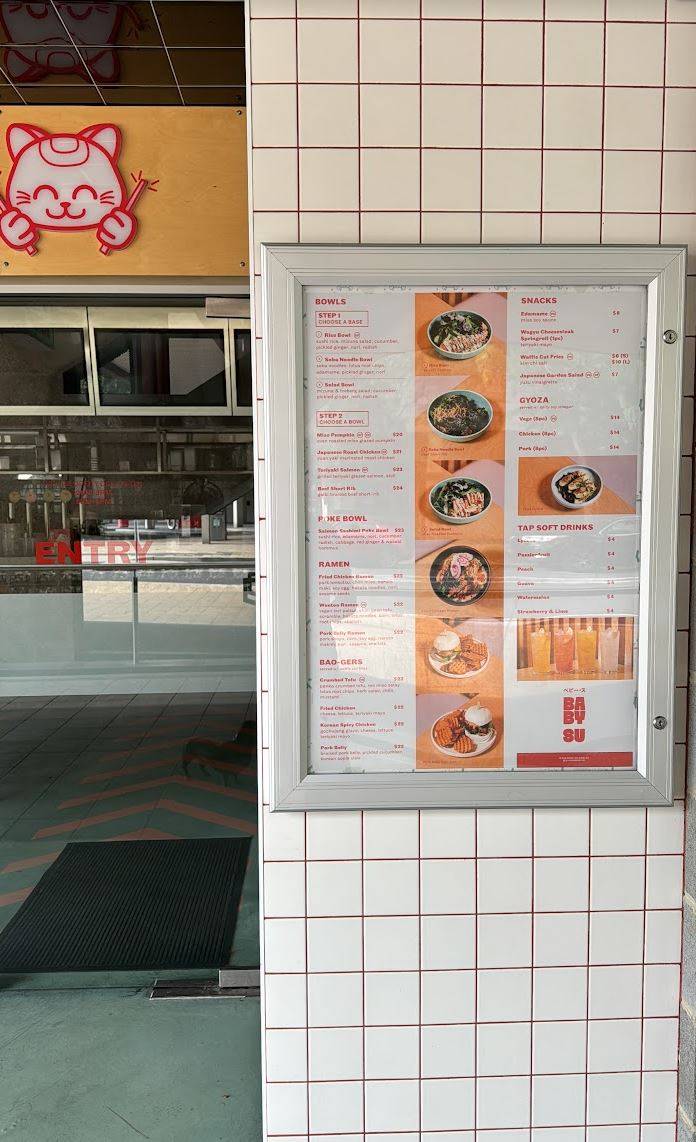 Menu at Baby fast food, Canberra