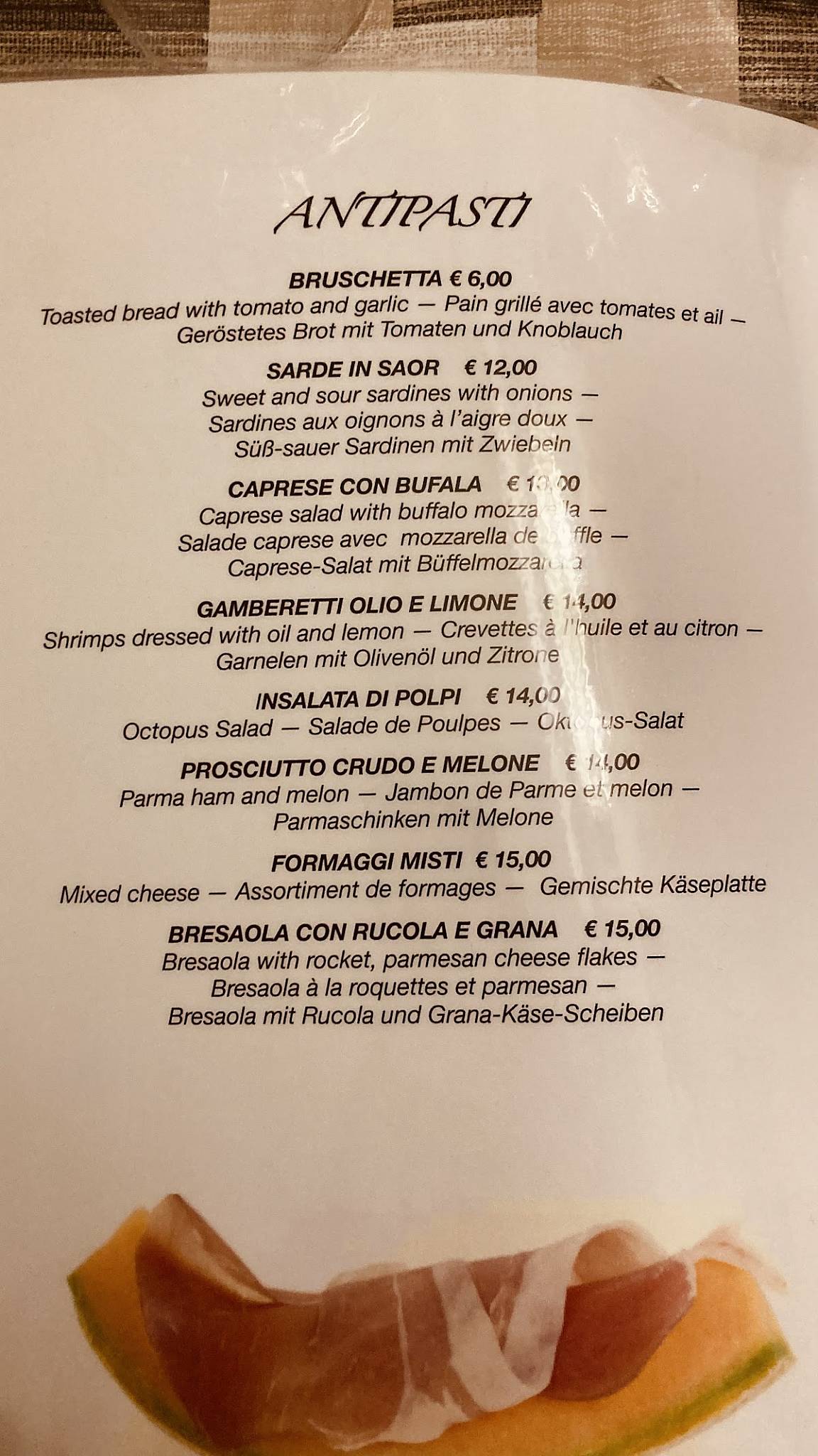 Menu at Bacaro Quebrado pub & bar, Venice