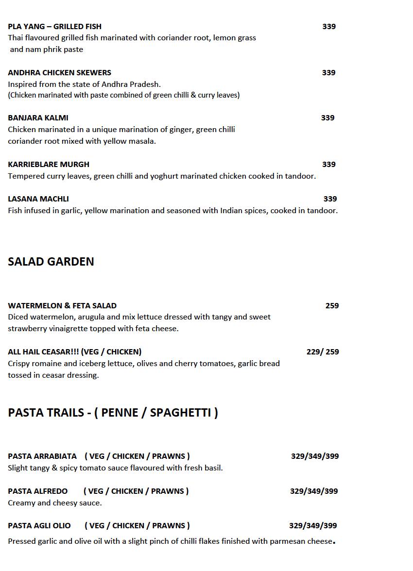 Menu at Backstreet Brewery, Bengaluru