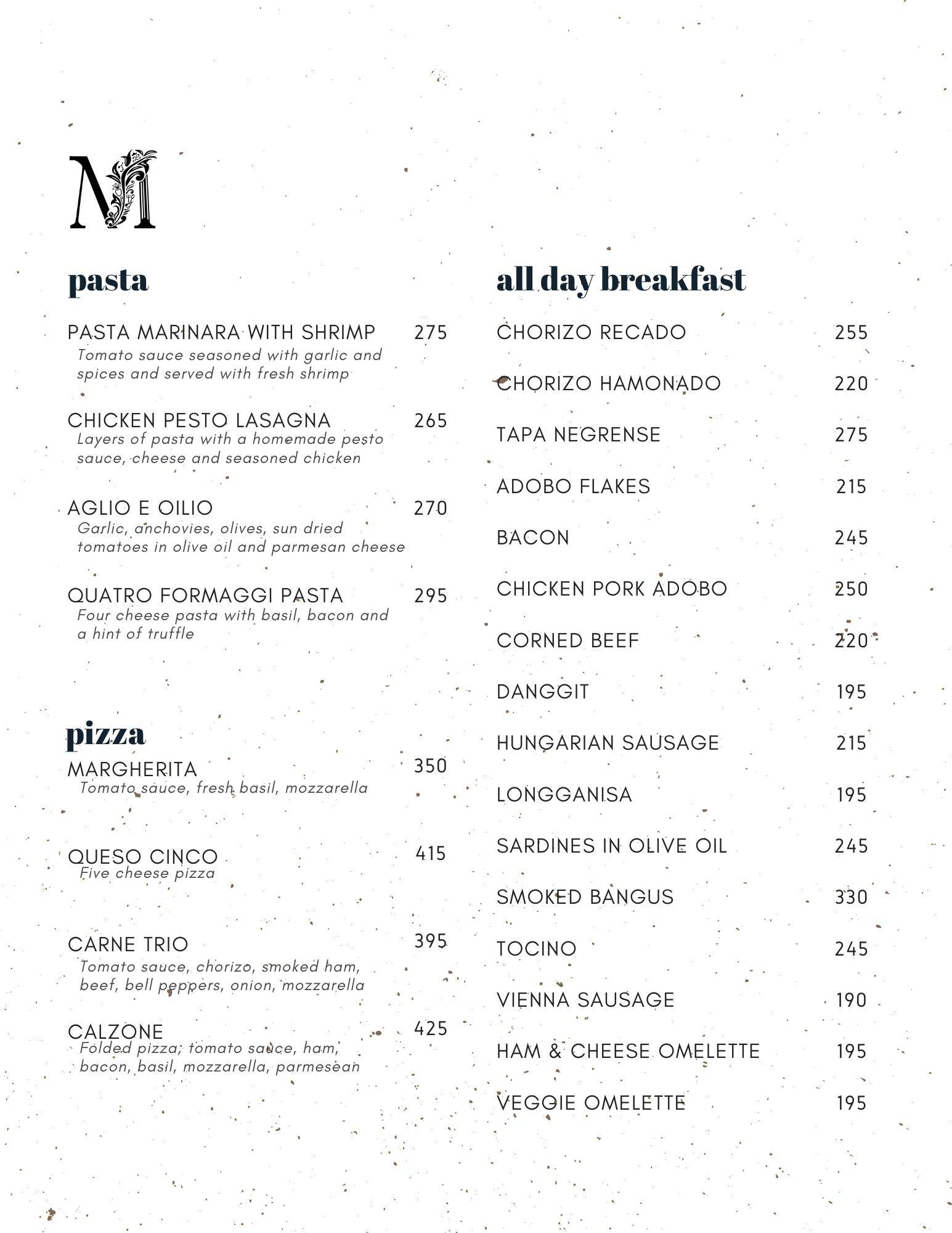 Menu at Maria Kucina Familia restaurant, Bacolod, MXP4+5FM