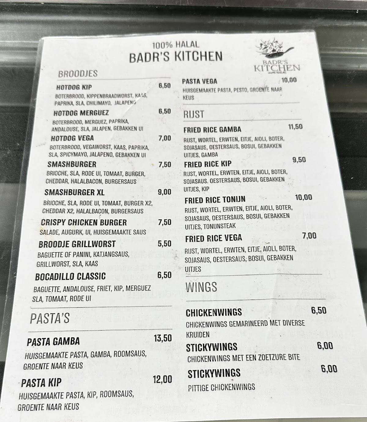 Menu at Badr's Kitchen restaurant, Roermond