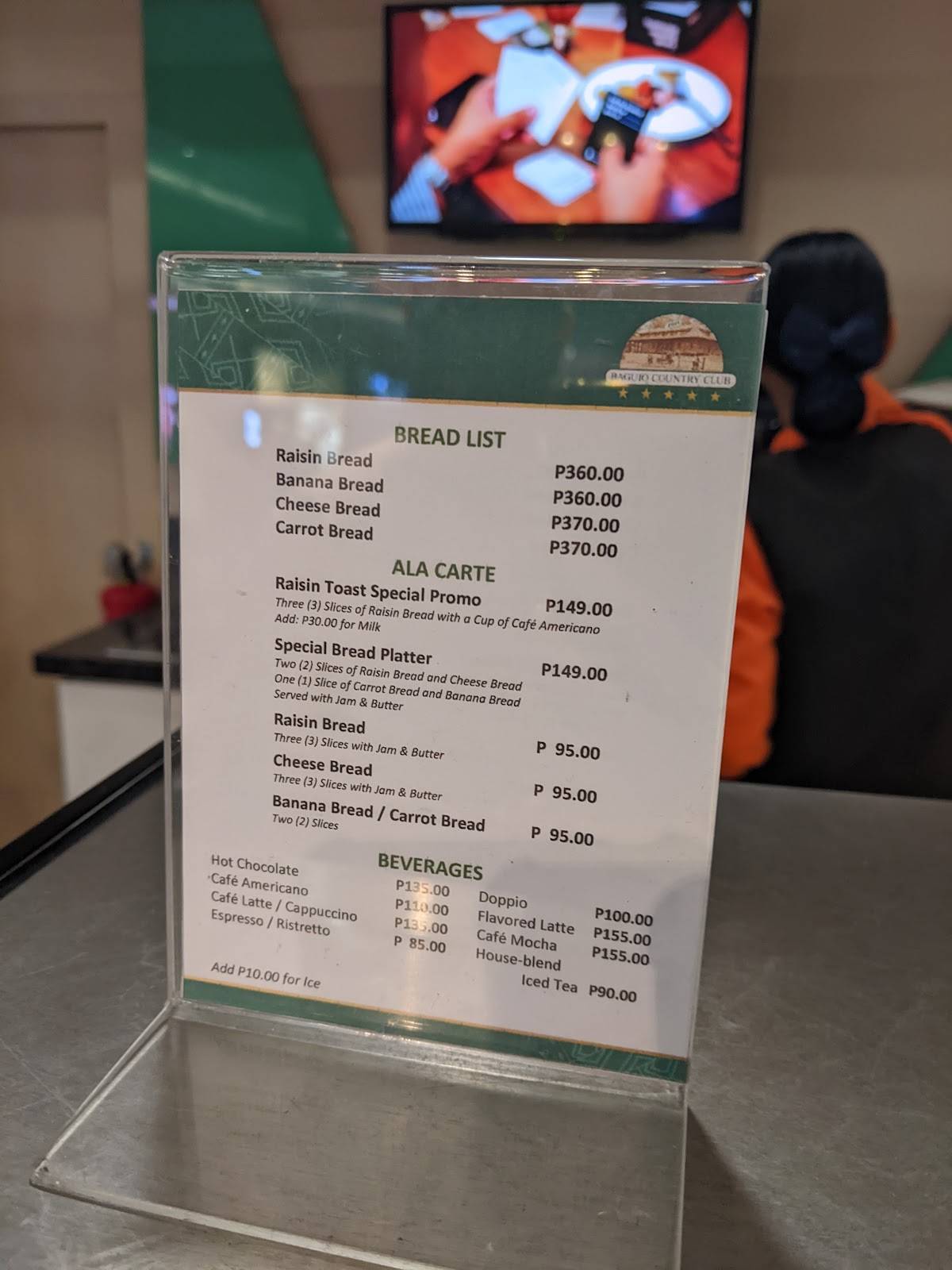 Menu at Baguio Country Club Bakery, Baguio