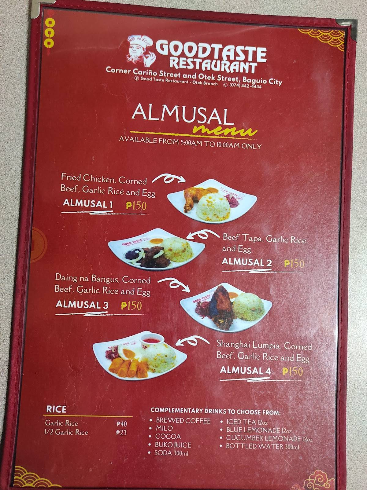 Menu at GOODTASTE RESTAURANT, Baguio, Otek St