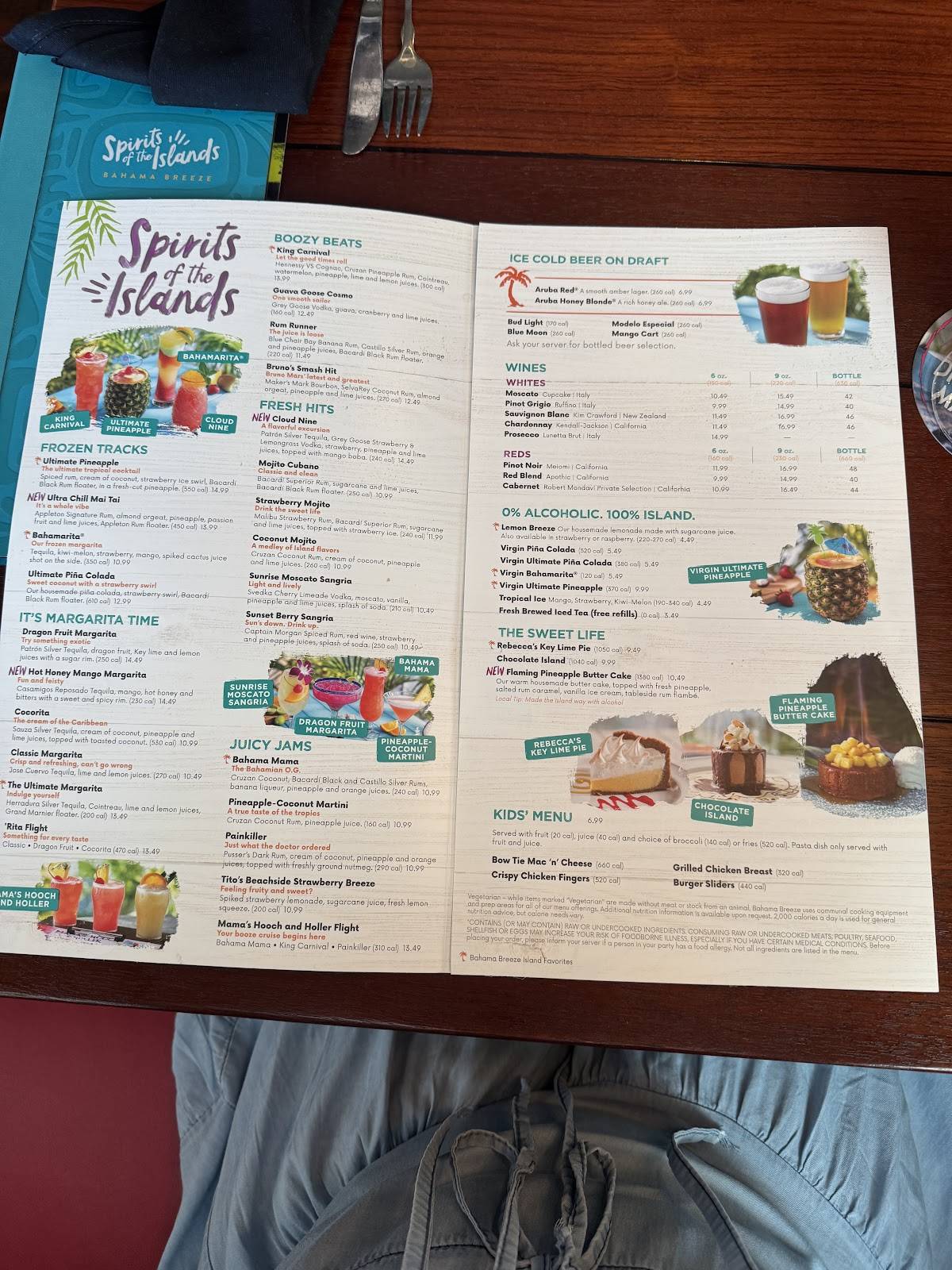 Menu at Bahama Breeze pub & bar, Fort Myers, S Tamiami Trl