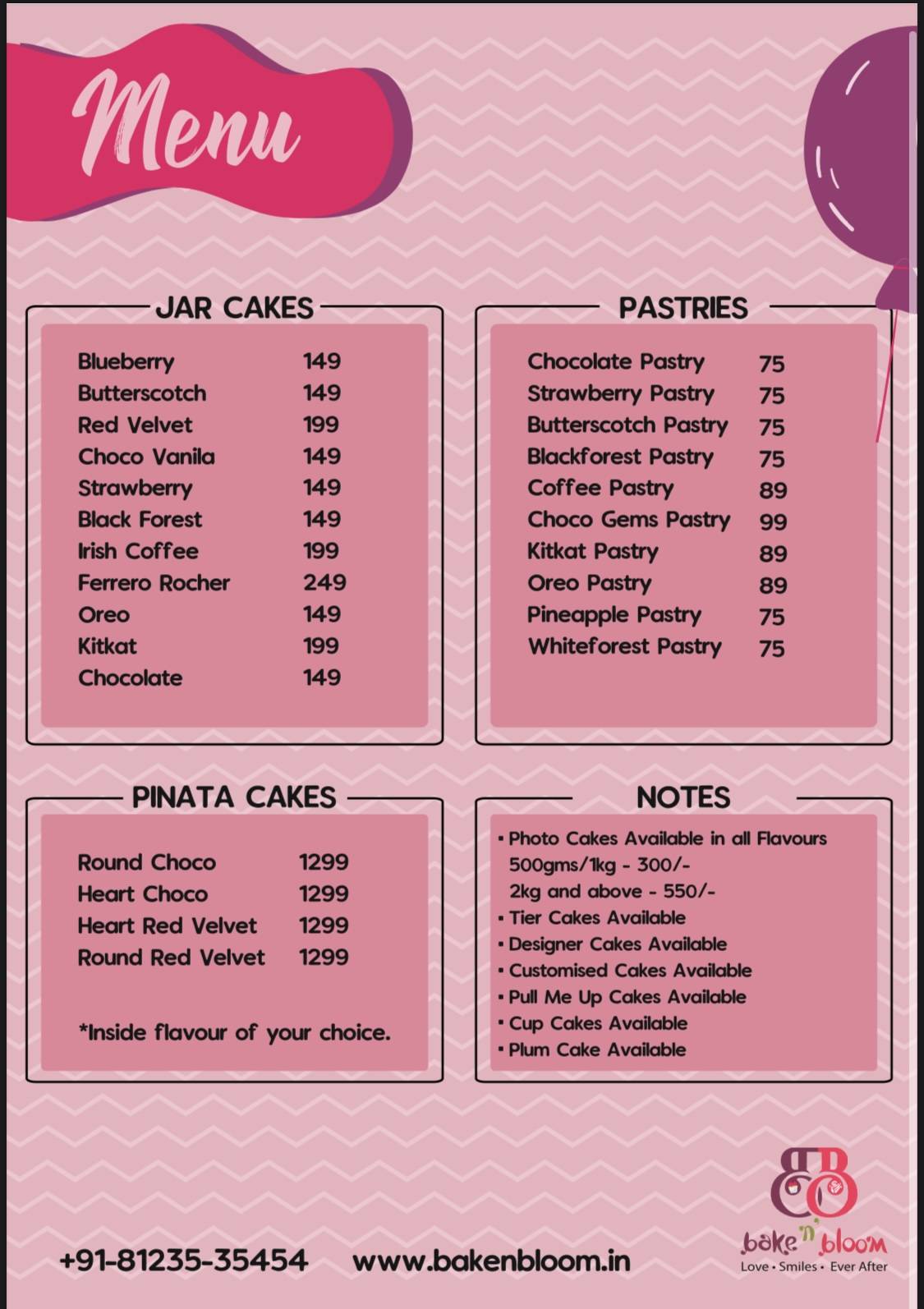 Menu at Bake N Bloom, Bengaluru, St Patrick’s church