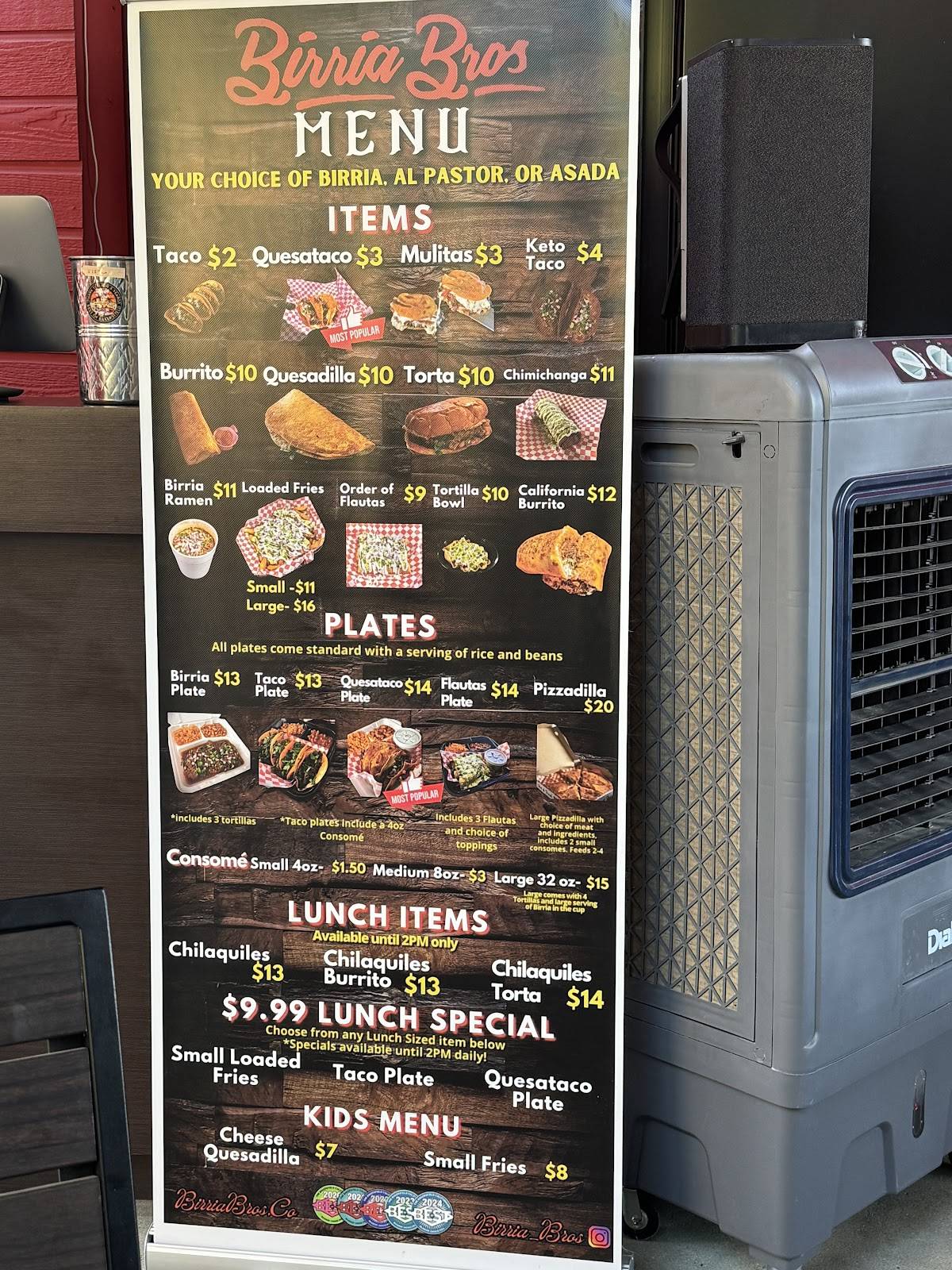 Carta del restaurante Birria Bros, Bakersfield