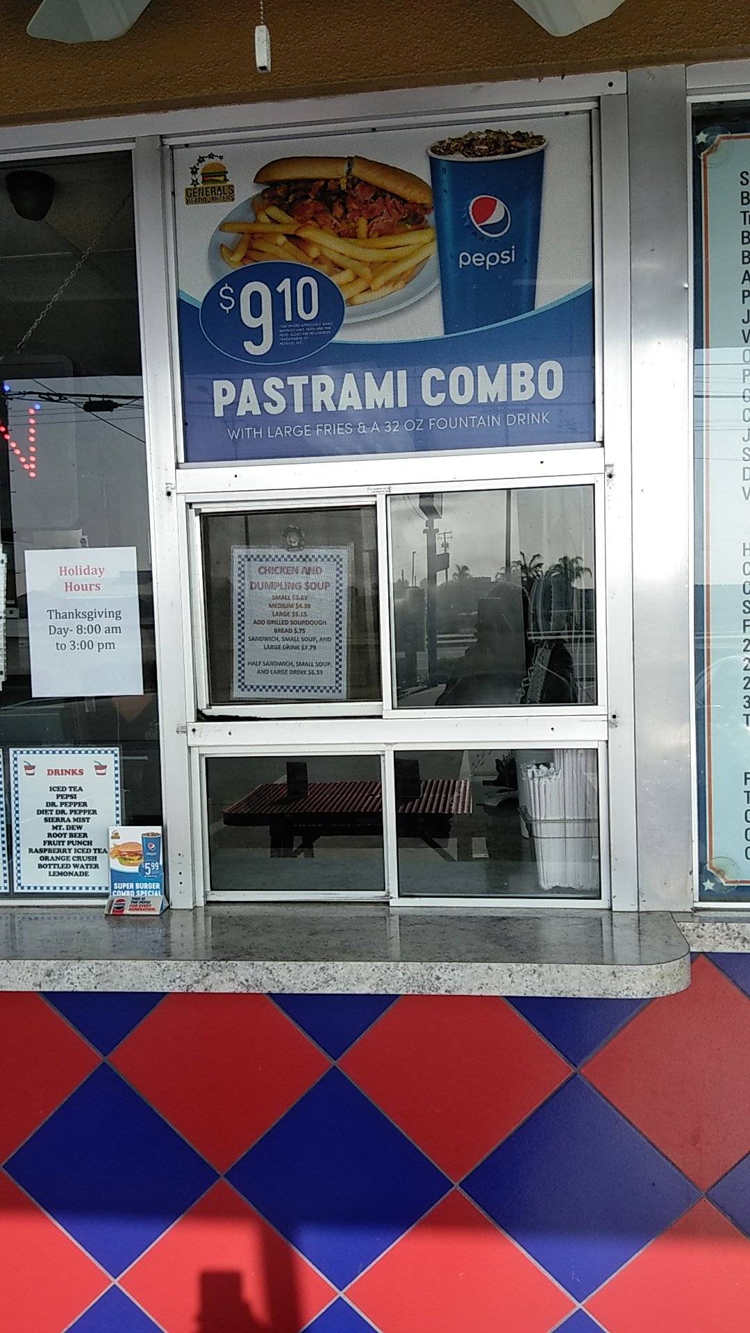 Menu at Generals Headquarters restaurant, Shafter