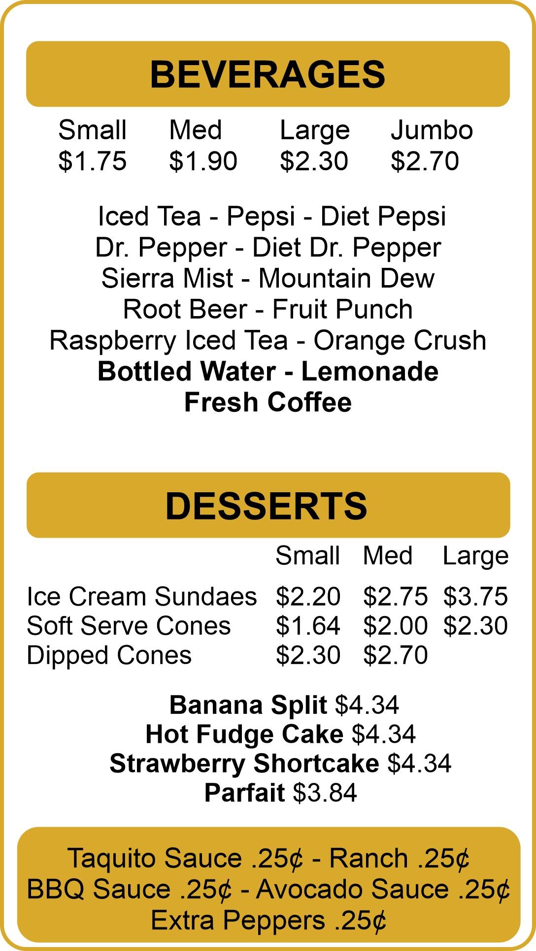 Menu at Generals Headquarters restaurant, Shafter