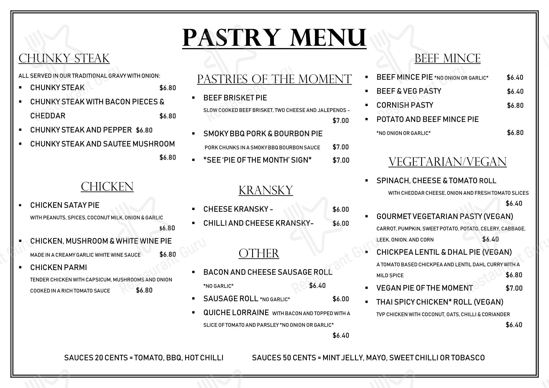 Menu at Bakery on O'Connell, North Adelaide