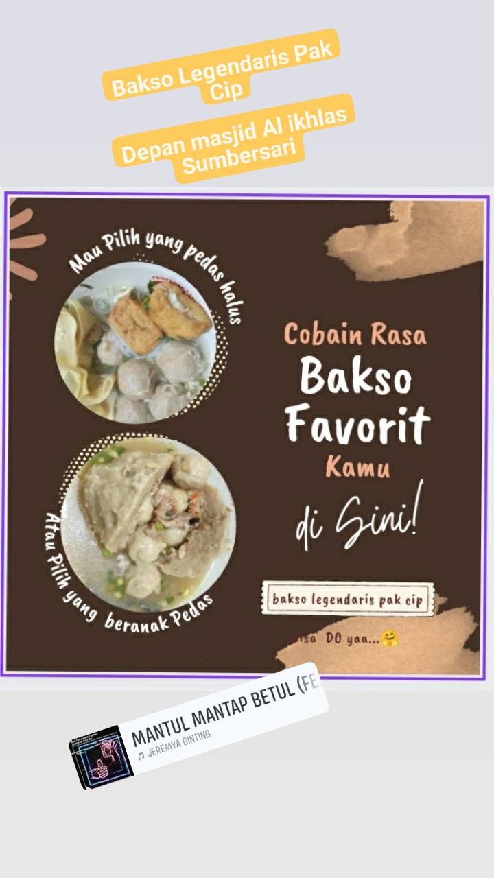 Menu at Bakso Legendaris Pak Cip restaurant, Kesiman