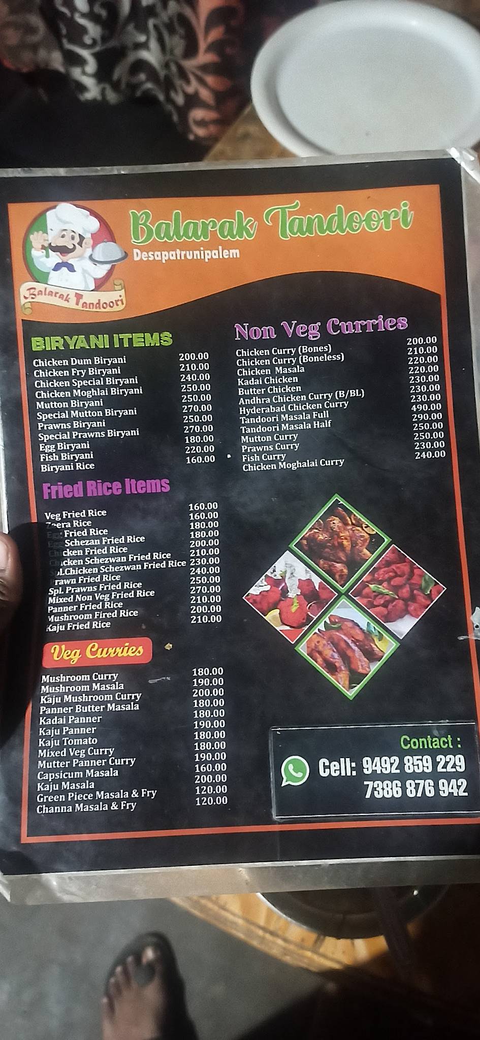 Menu at Balark Tandoori, Visakhapatnam, National Highway 16 Lankela Palem