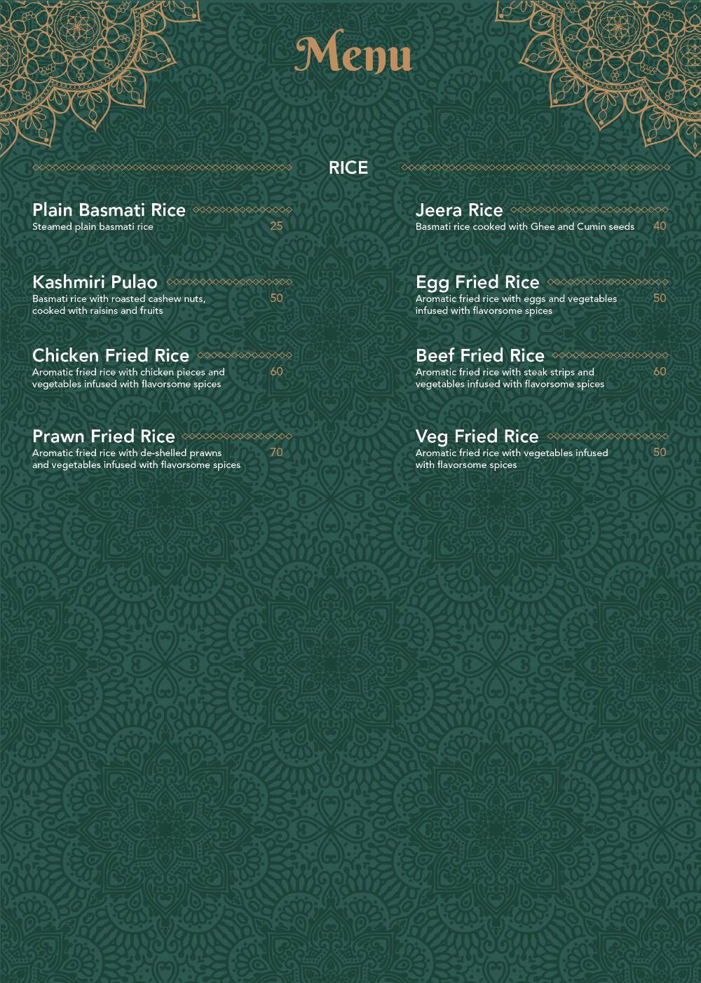Menu at Baluchi Restaurant, Sandton
