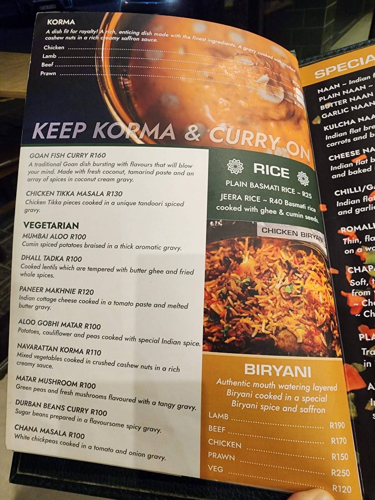 Menu at Baluchi Restaurant, Sandton