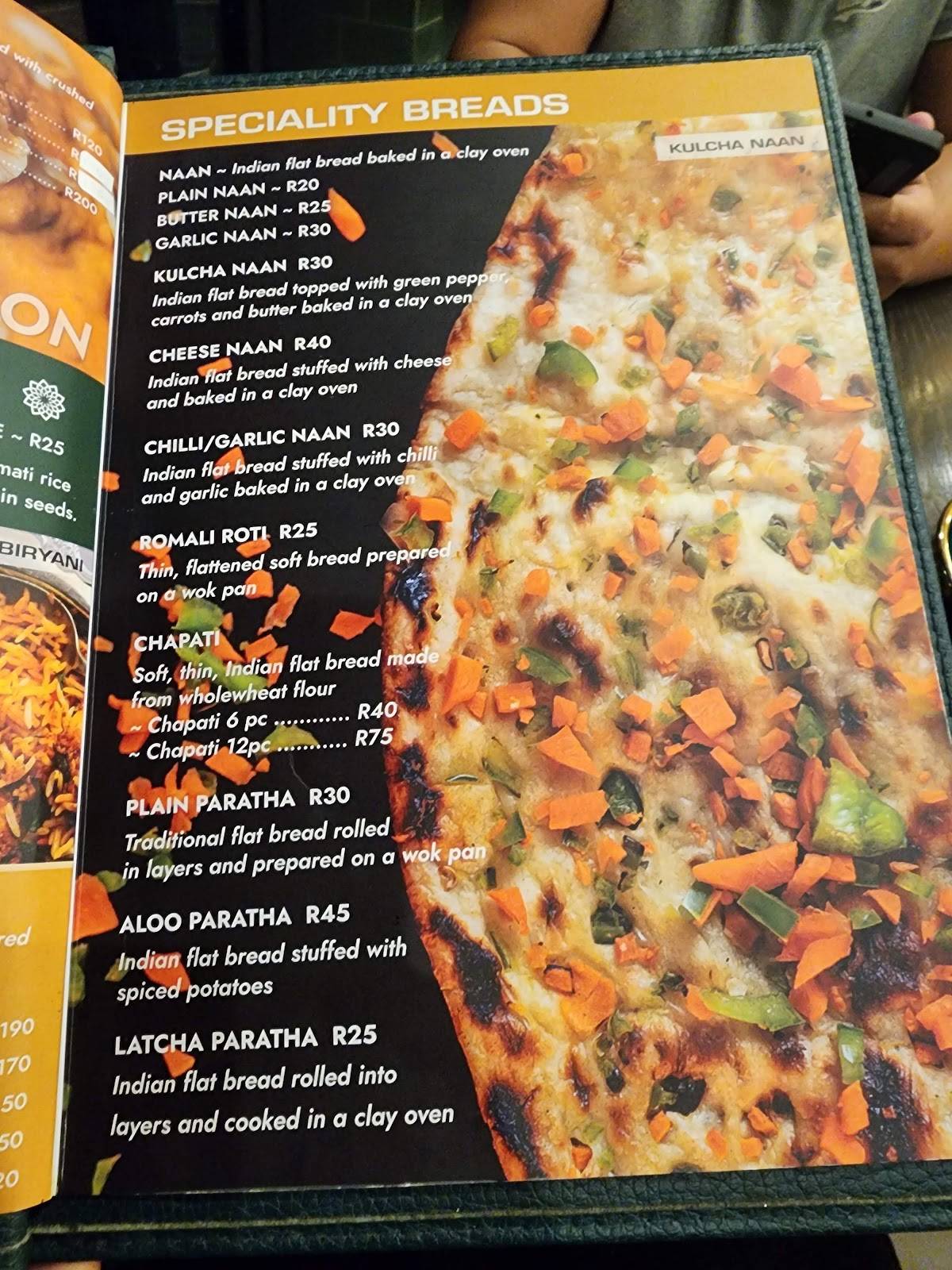 Menu at Baluchi Restaurant, Sandton