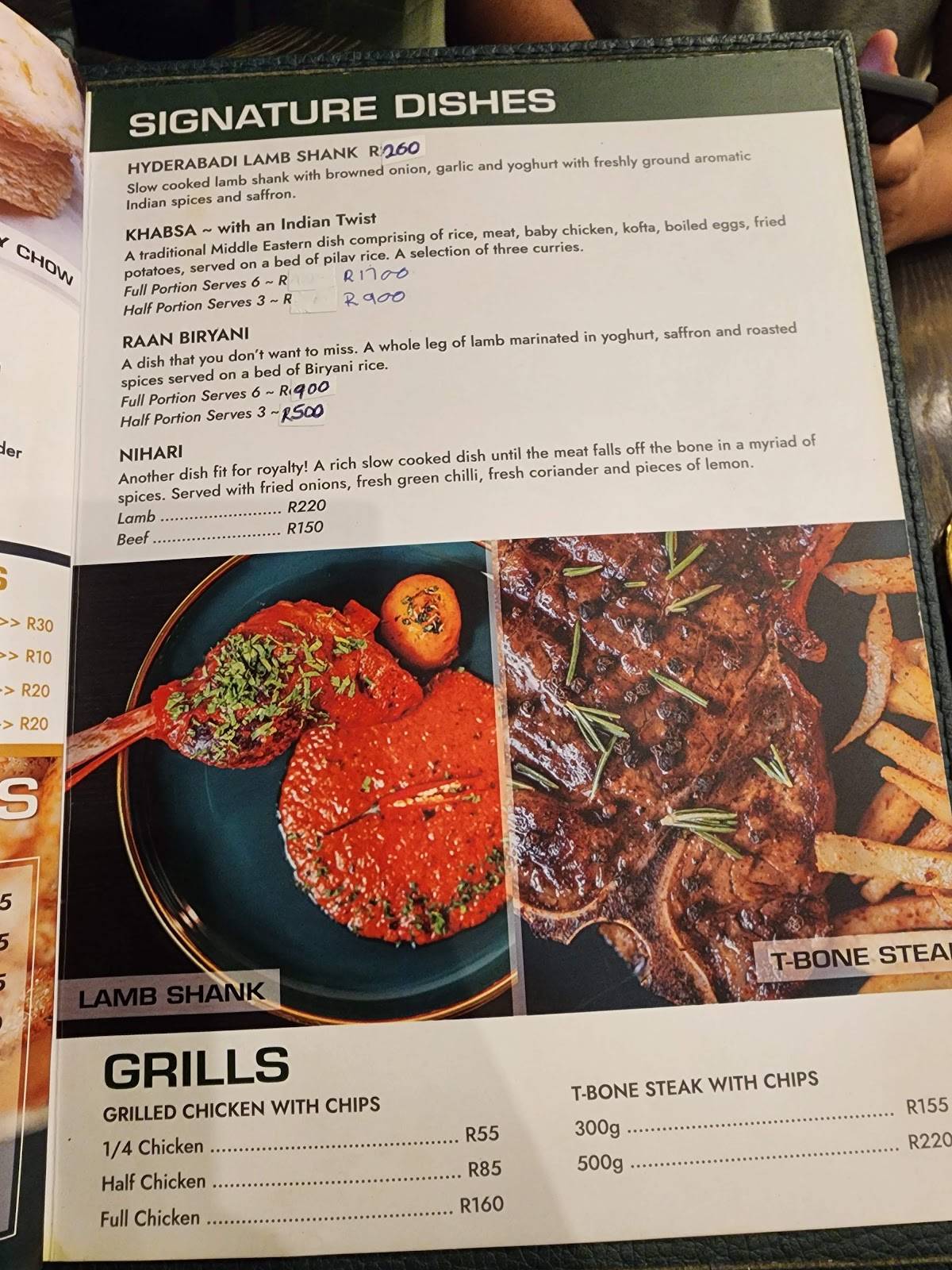 Menu at Baluchi Restaurant, Sandton