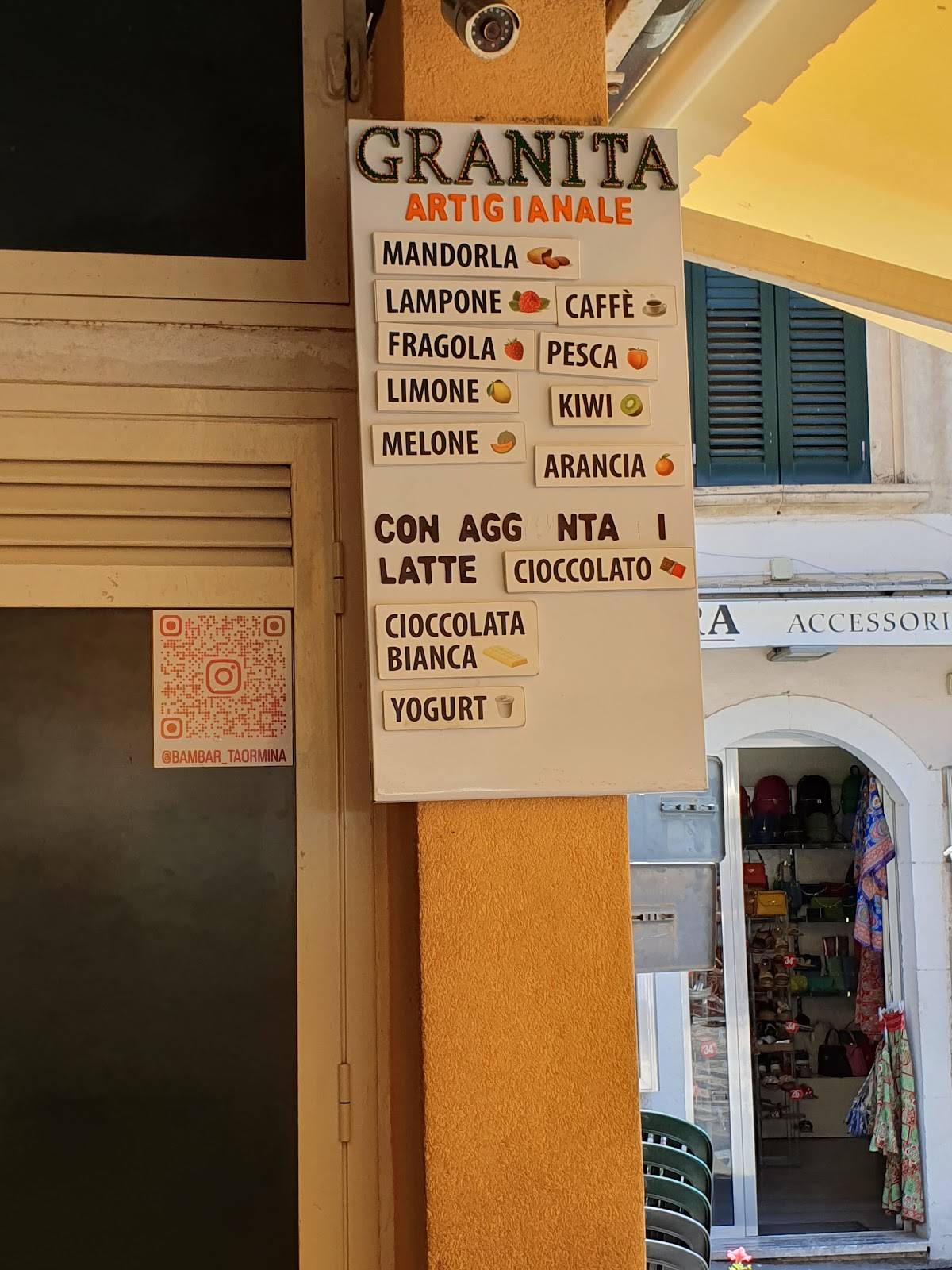 Menu at Bam Bar, Taormina