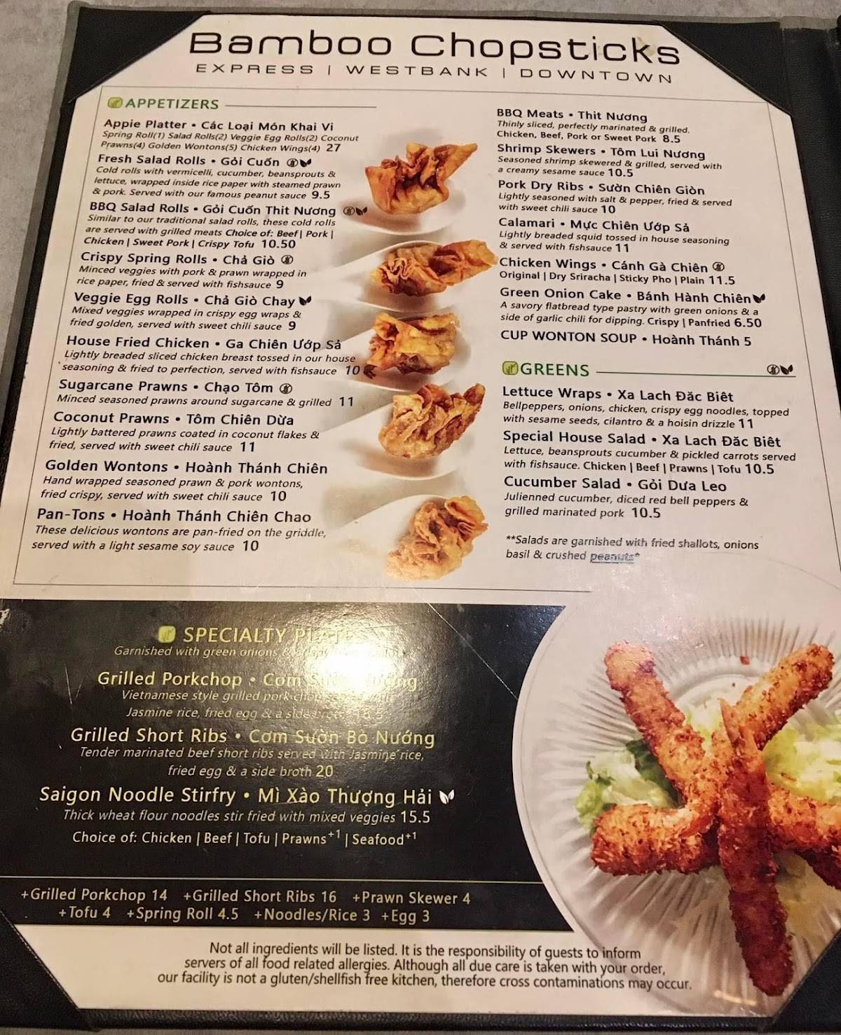 Menu at Bamboo Chopsticks Vietnamese Restaurant West Kelowna 207 3608 Carrington Rd