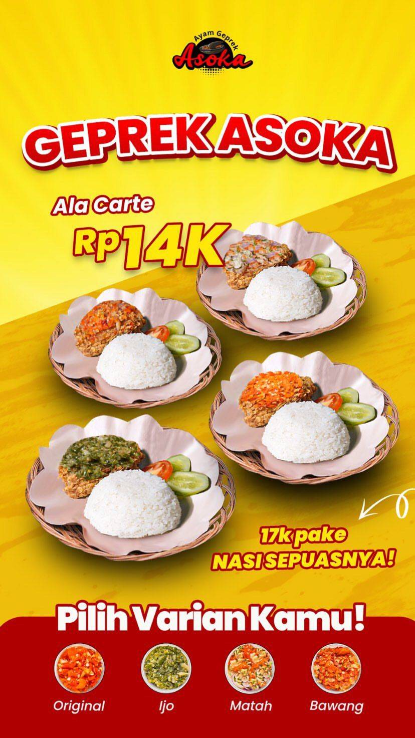 Carta del restaurante Ayam Geprek Asoka, Sarijadi, Bandung