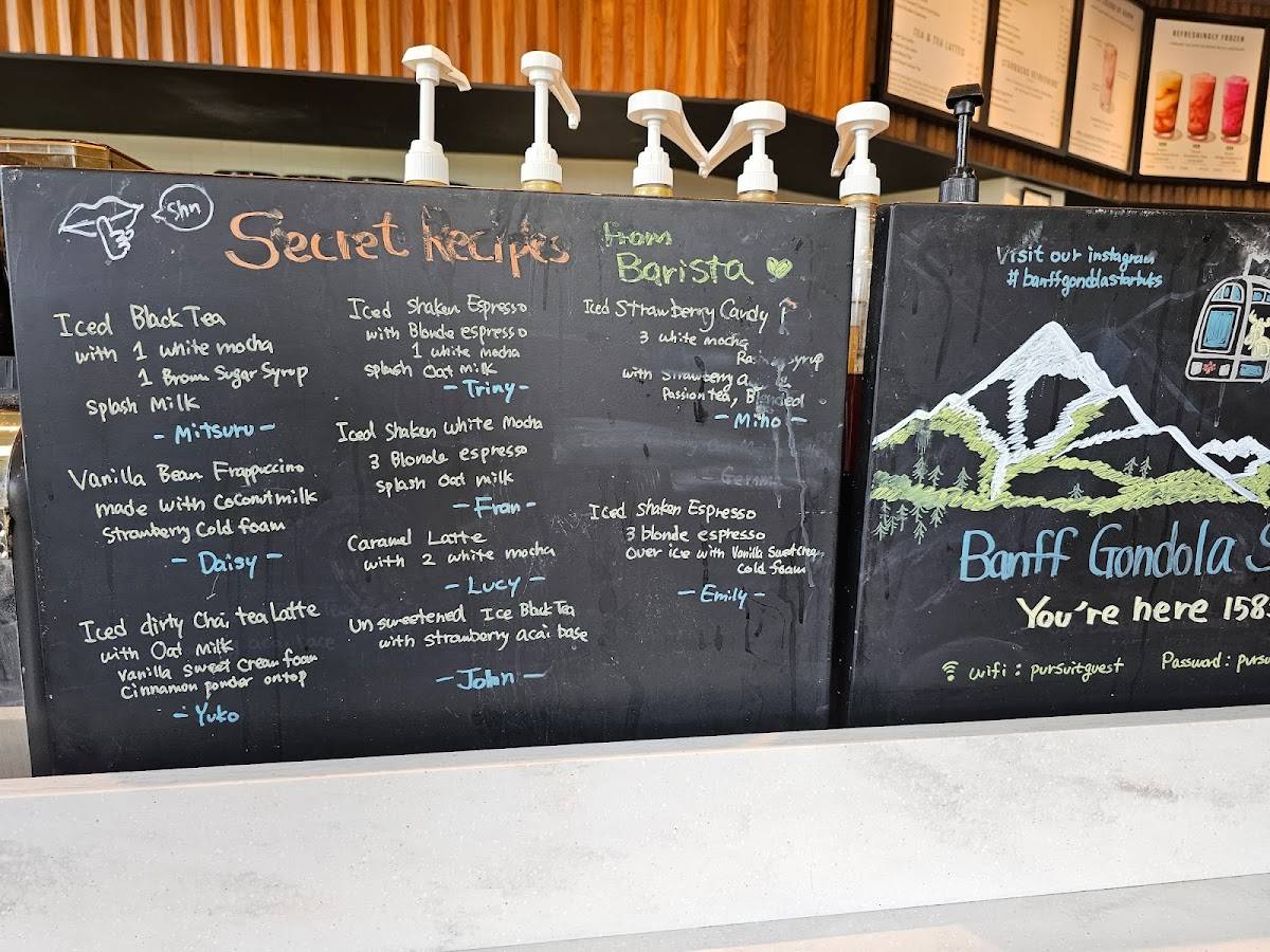 Menu at Starbucks cafe, Banff, 100 Mountain Ave