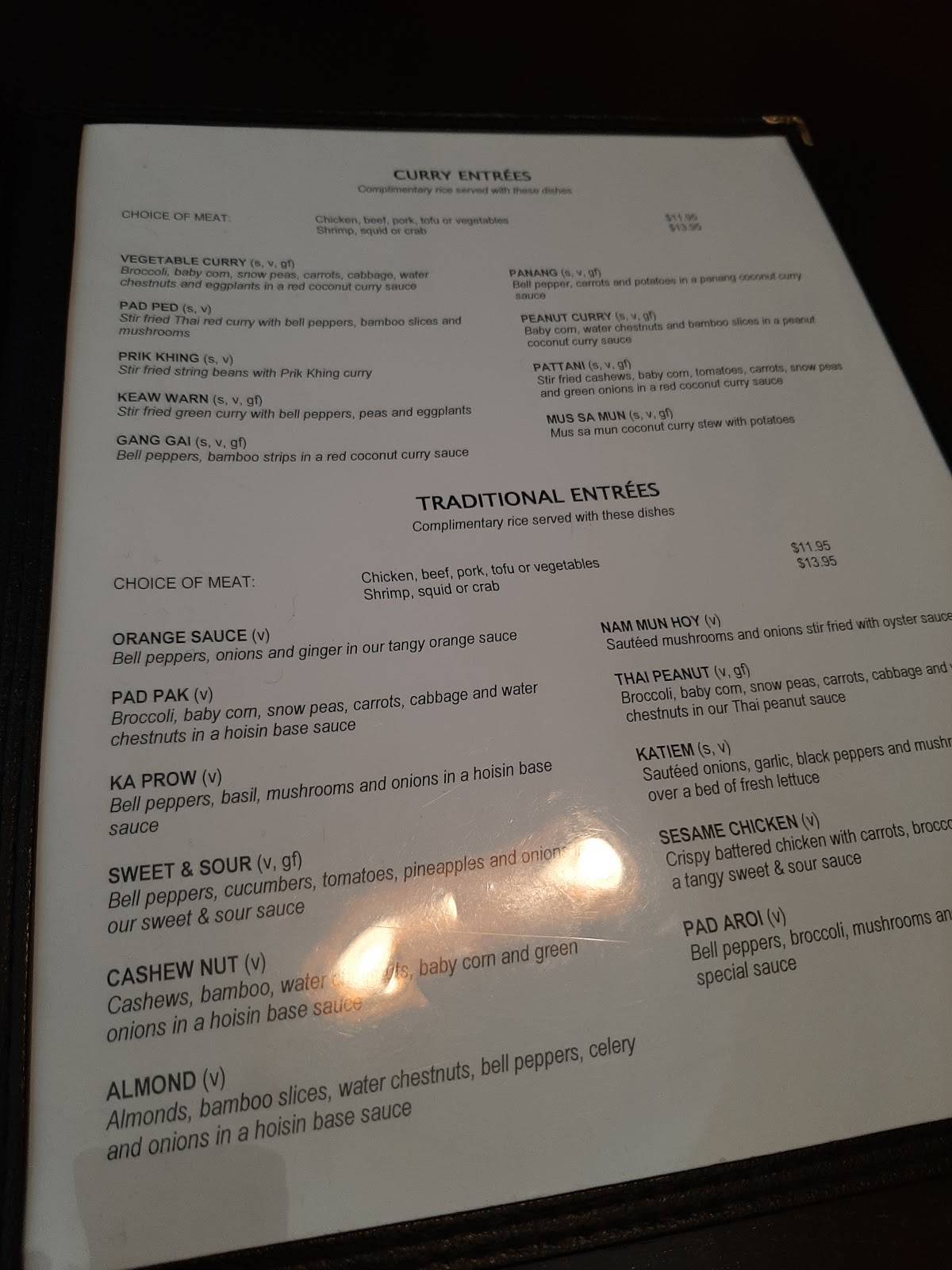 Menu at Bangkok Cuisine restaurant, Kitchener