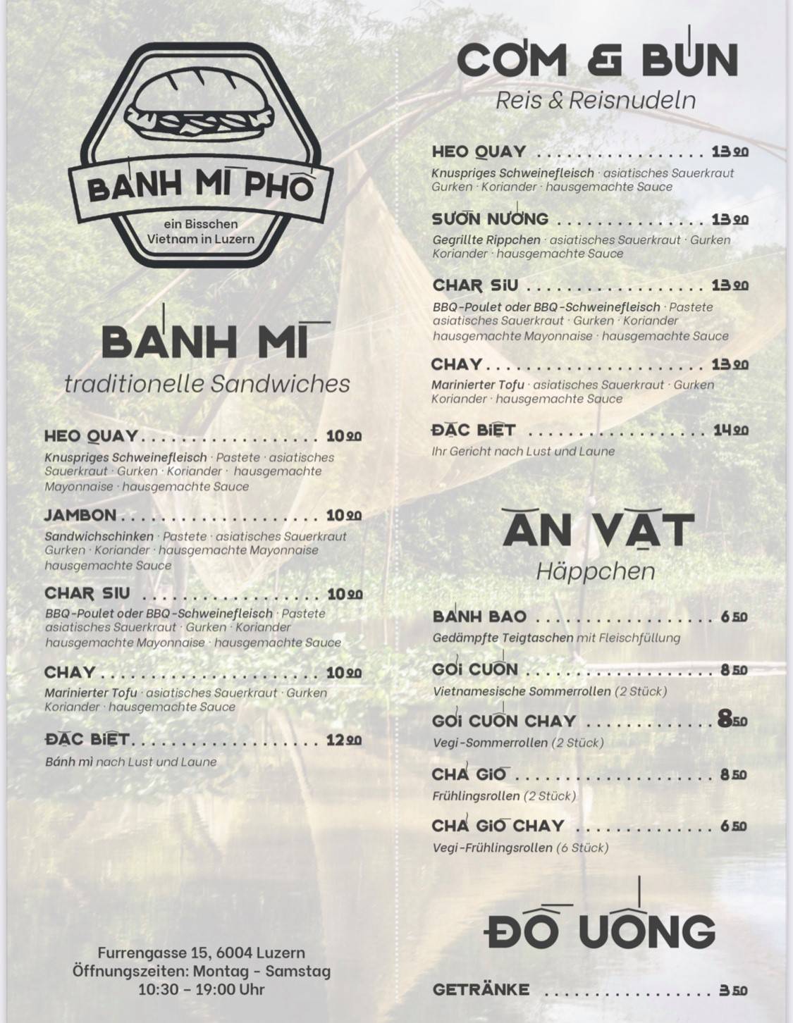 Menu au Banh Mi Pho Luzern, Lucerne