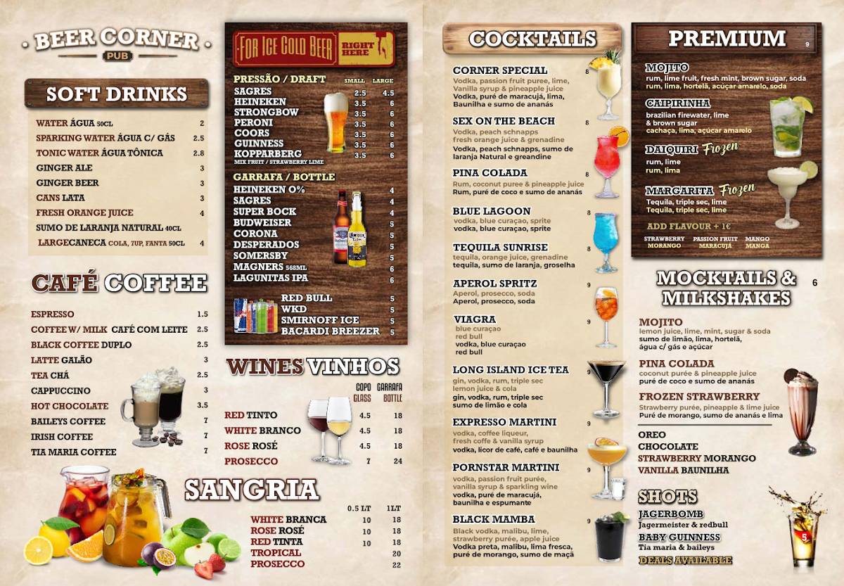 Menu em Bar Beer Corner, Albufeira