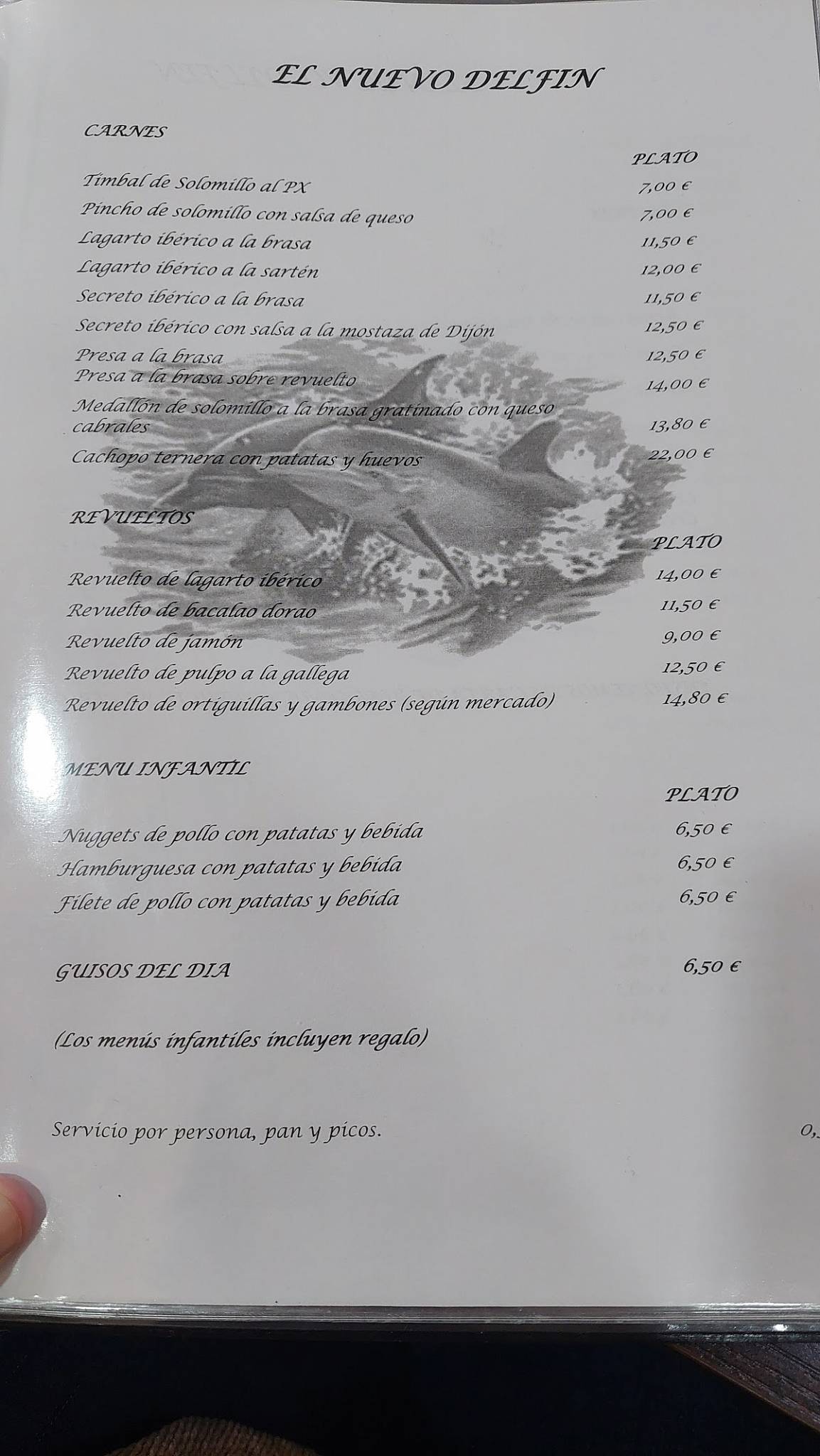 Carta de Bar El nuevo delfin, Puerto Real