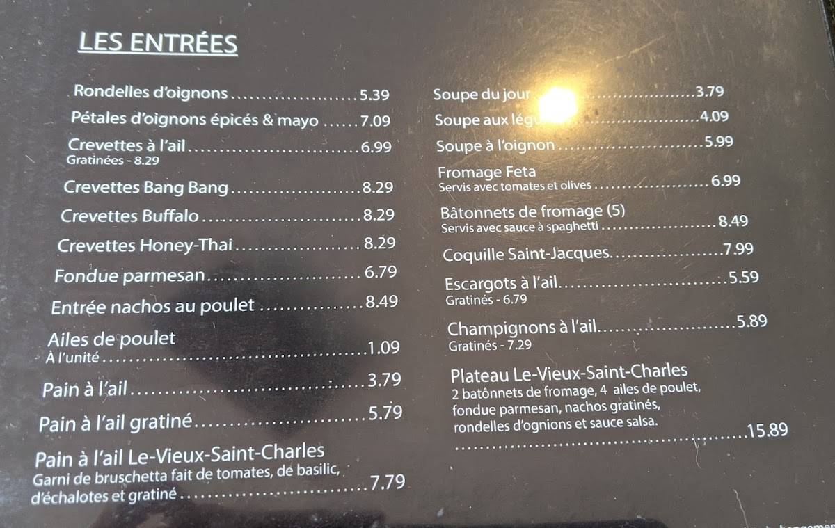 Menu au Restaurant Le-Vieux-Saint-Charles, Drummondville