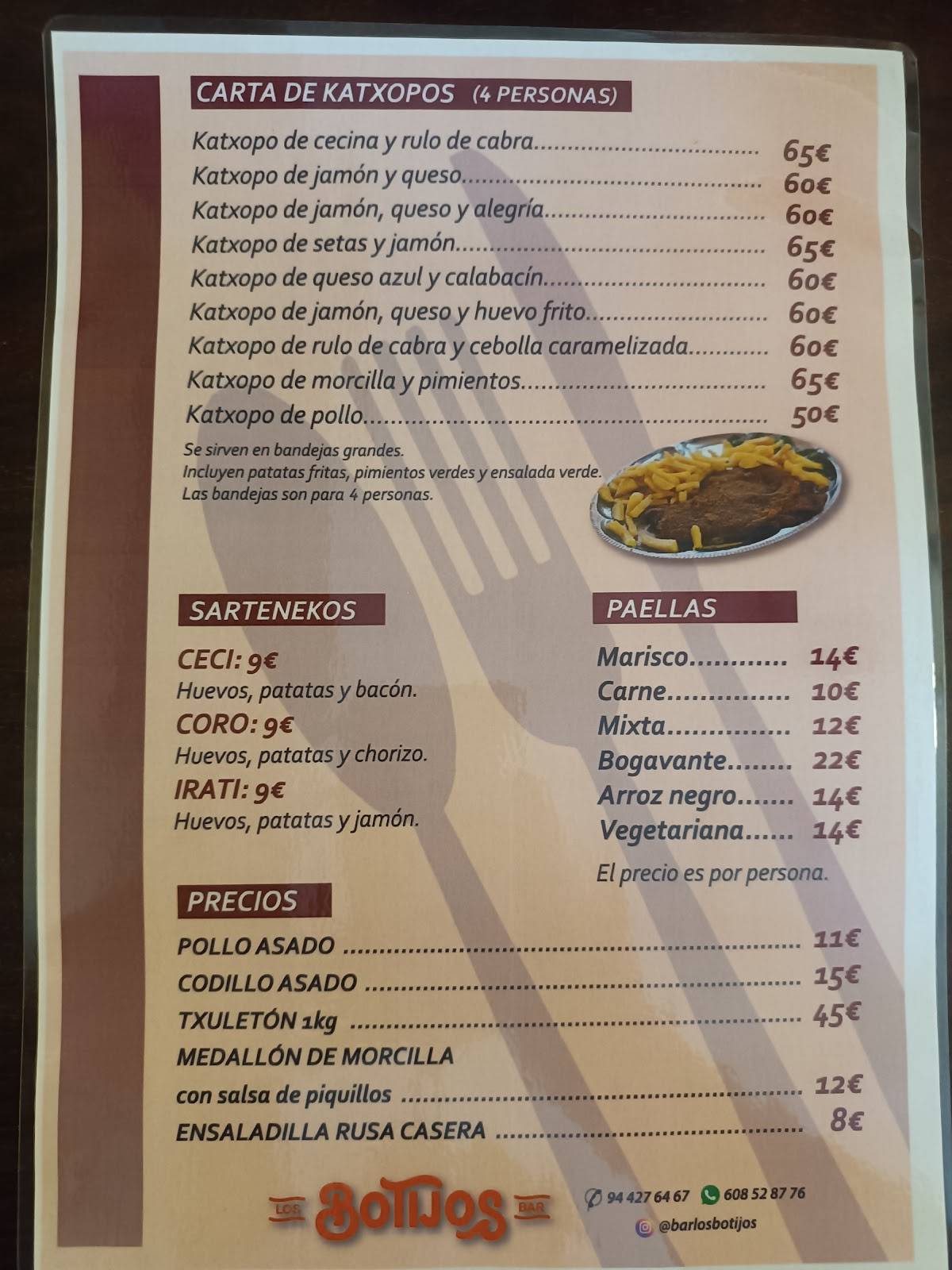 Carta de Bar Los Botijos, Bilbao, Masustegi Estrata
