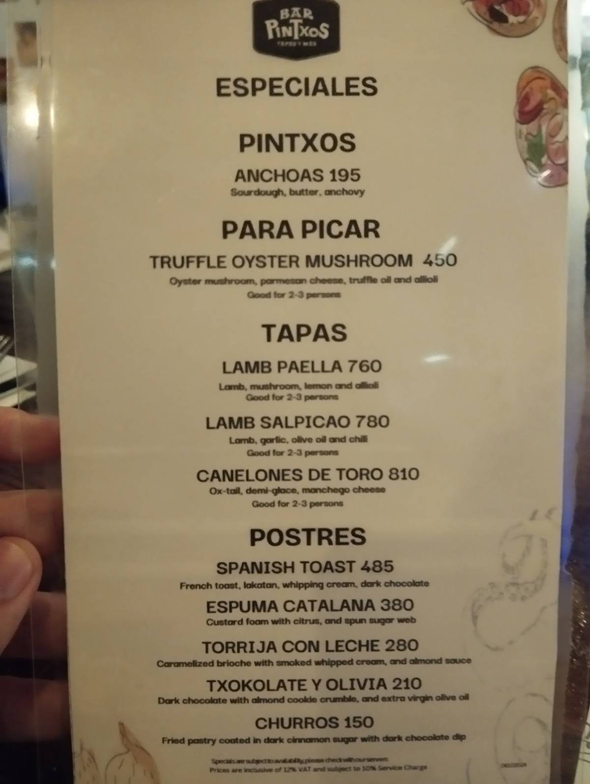 Menu at Bar Pintxos Salcedo, Makati