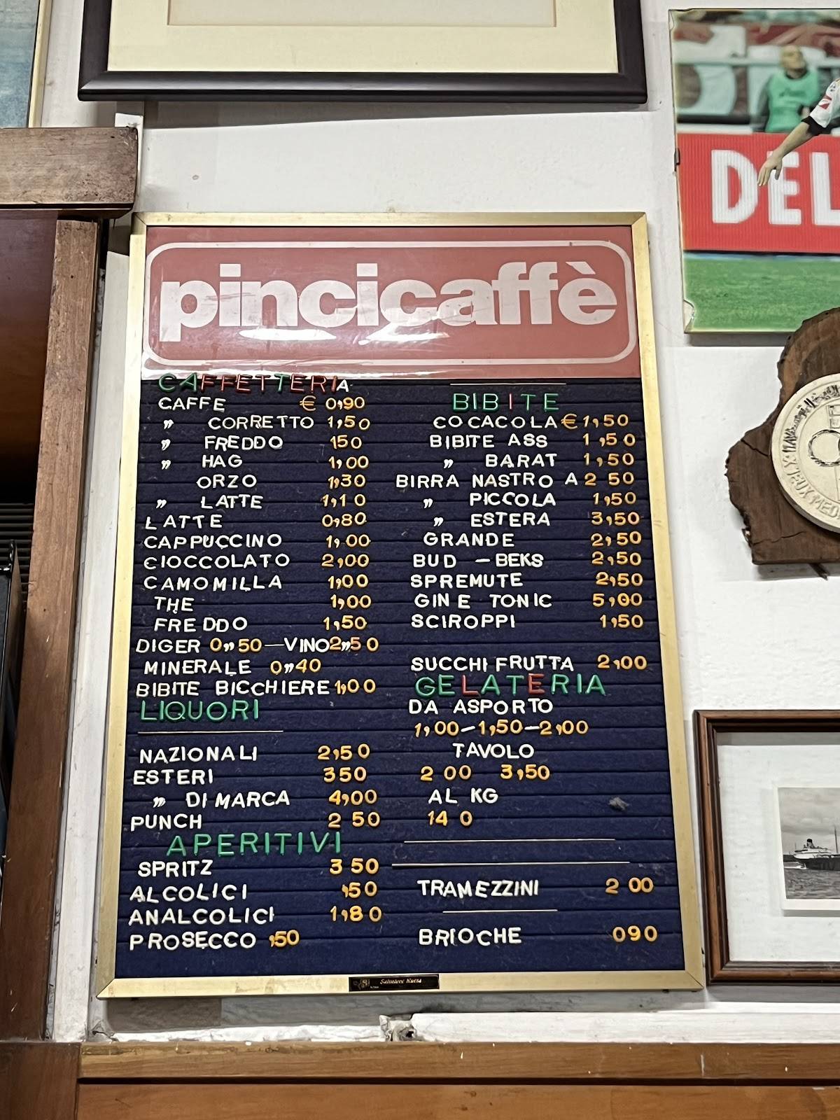 Menu at Bar San Calisto Roma, Rome