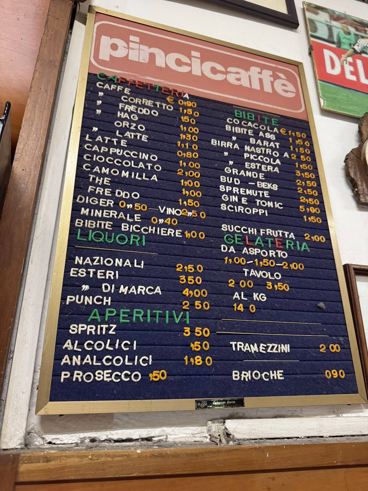 Menu at Bar San Calisto Roma, Rome