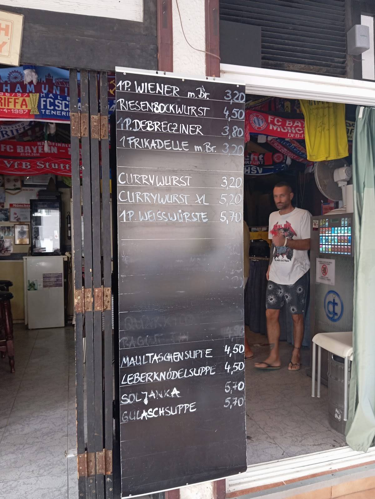 Menu at Bar Tam Tam, Costa Adeje