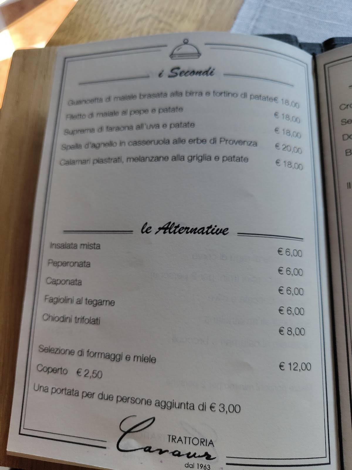 Menu da Bar Trattoria Cavour, Sacile