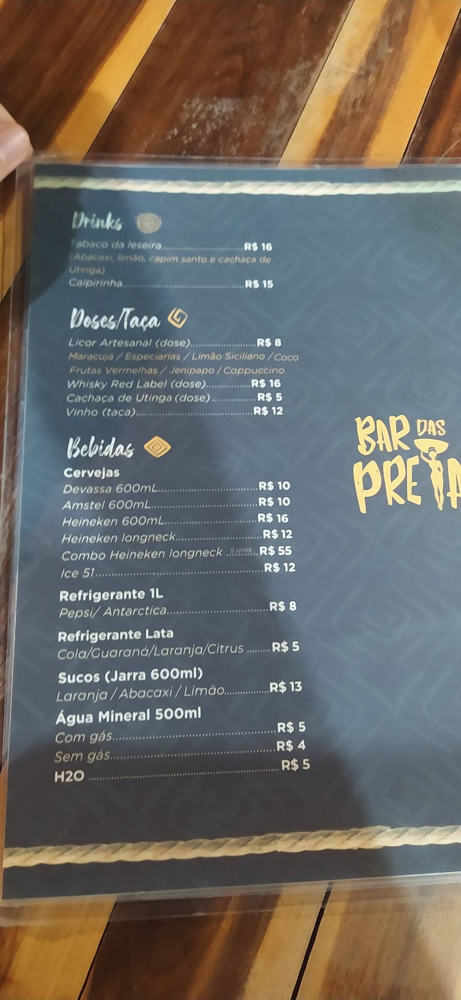 Menu em Bar das Preta, Salvador