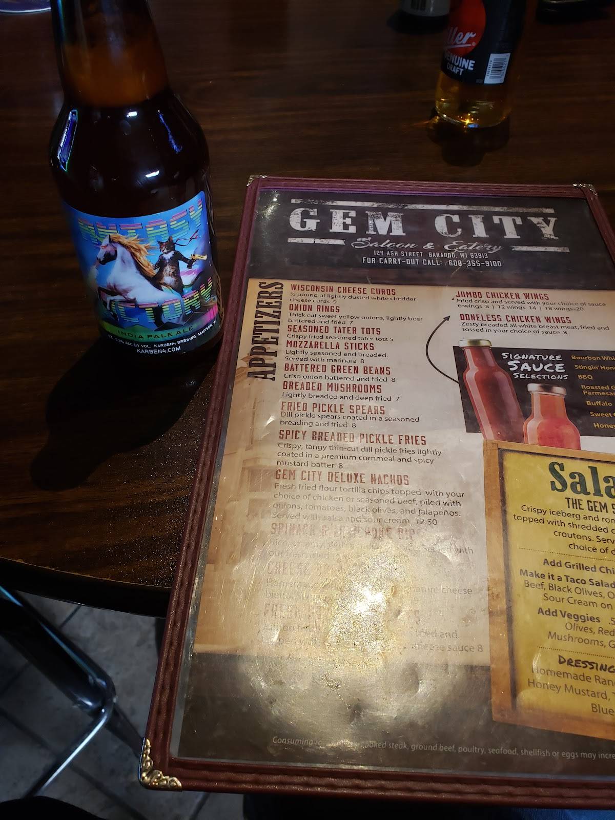 Menu at Gem City Saloon & Eatery pizzeria, Baraboo