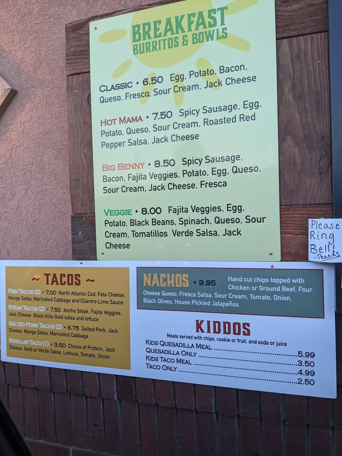 Menu at Barbacoa's, Spearfish