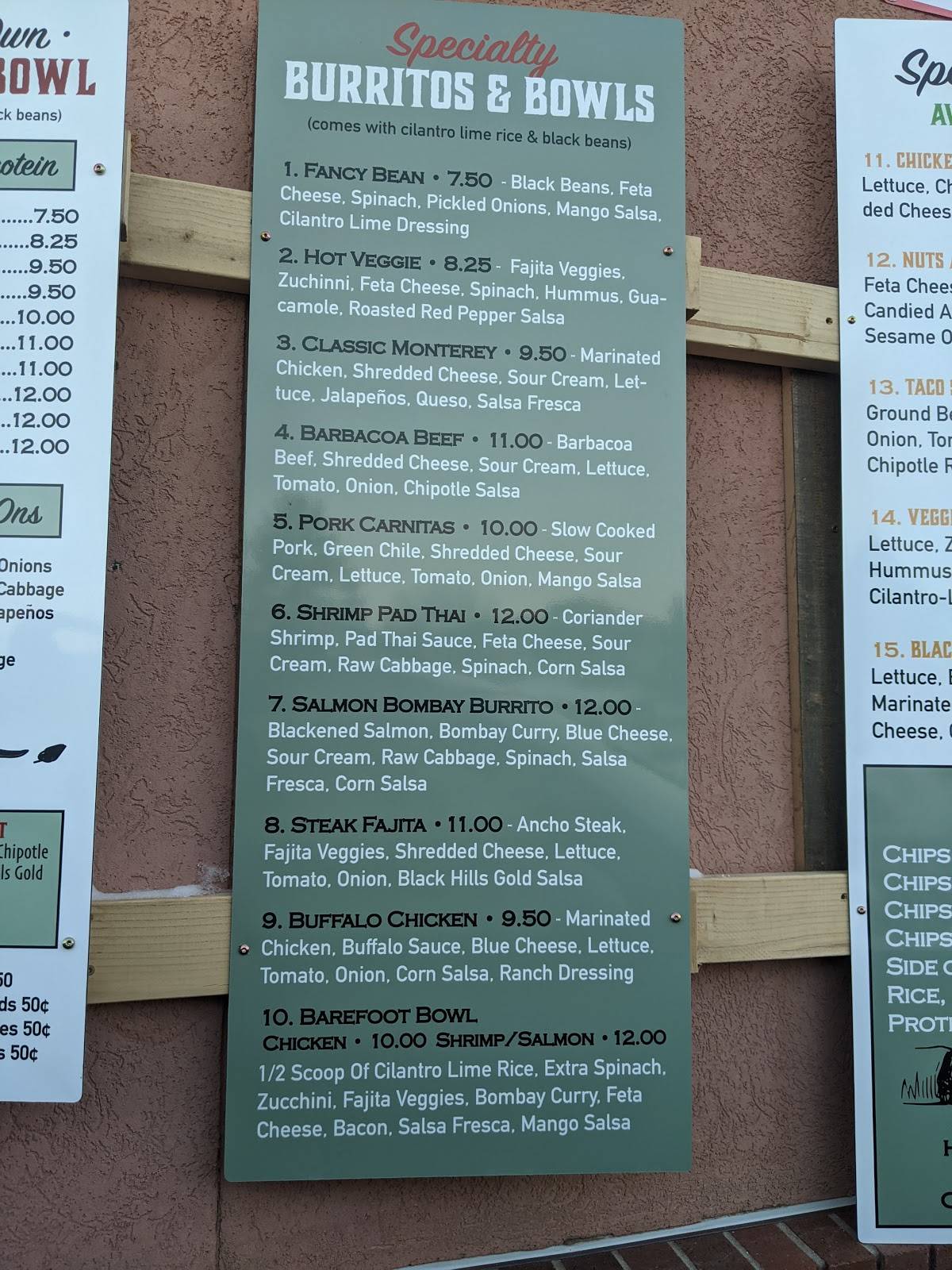 Menu at Barbacoa's, Spearfish