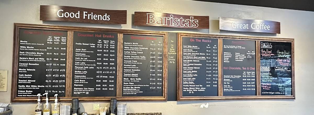 Menu at Barista's, Tracy