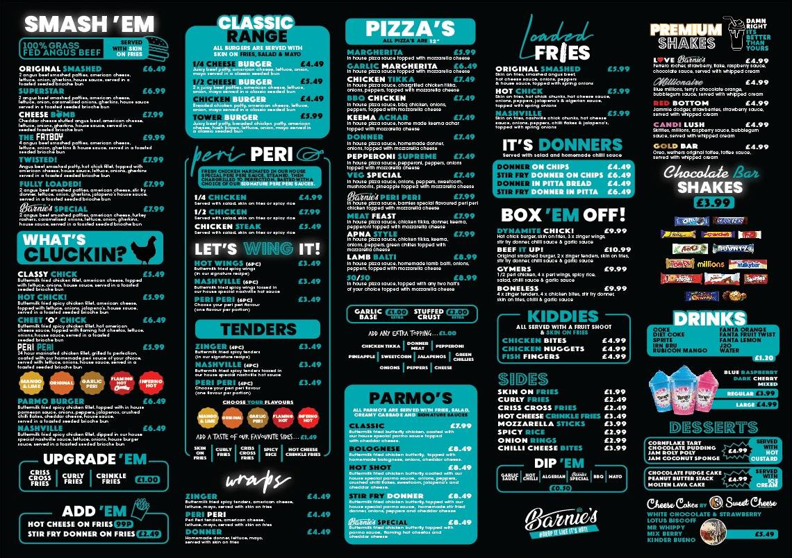 Menu at Barnie's Bradford, Bradford