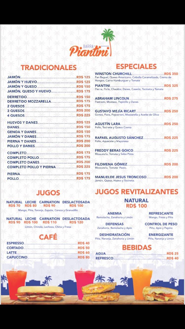 Menu at Barra Piantini, Dominicana