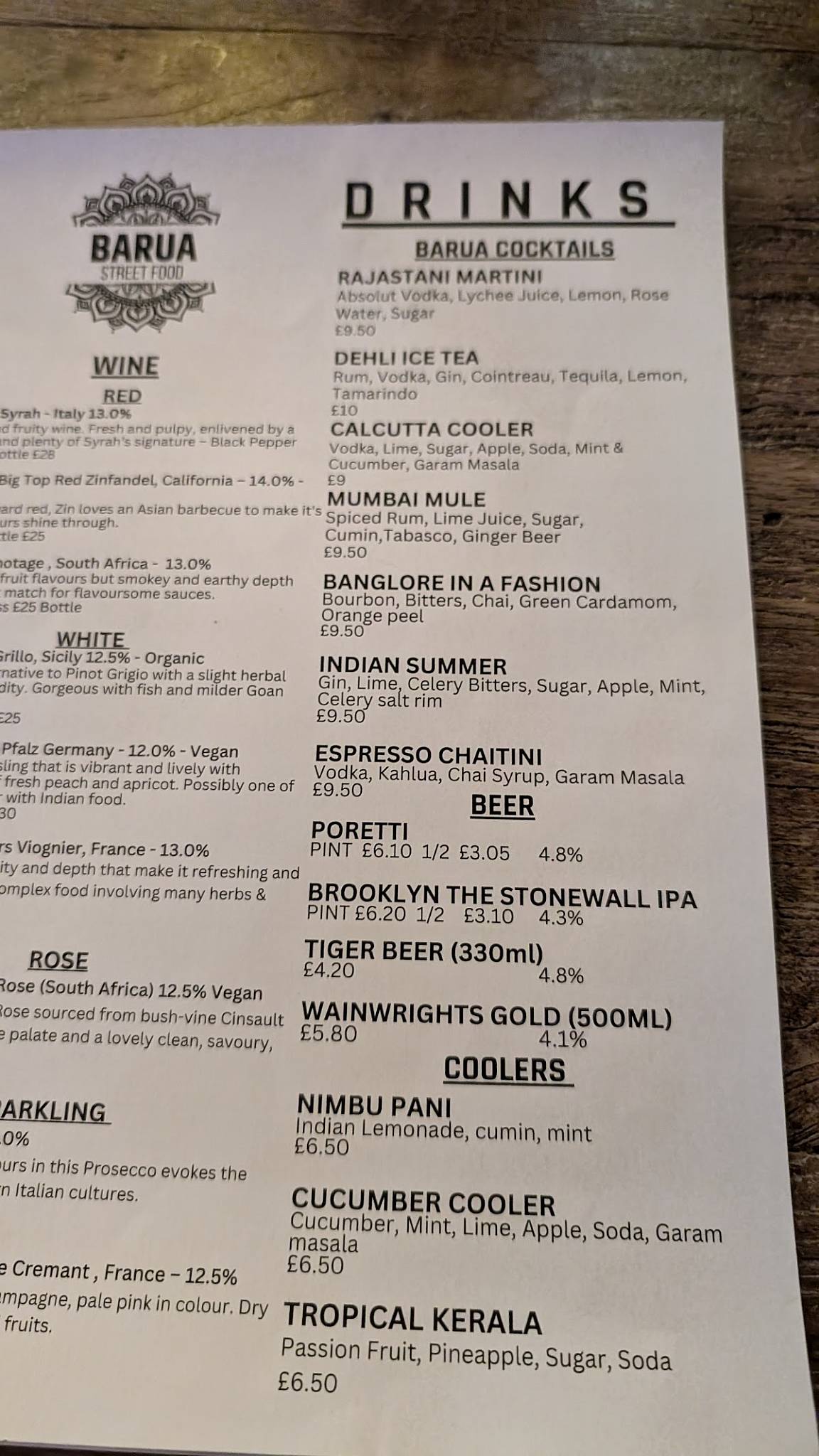 Menu at Barua Street Food, Keswick