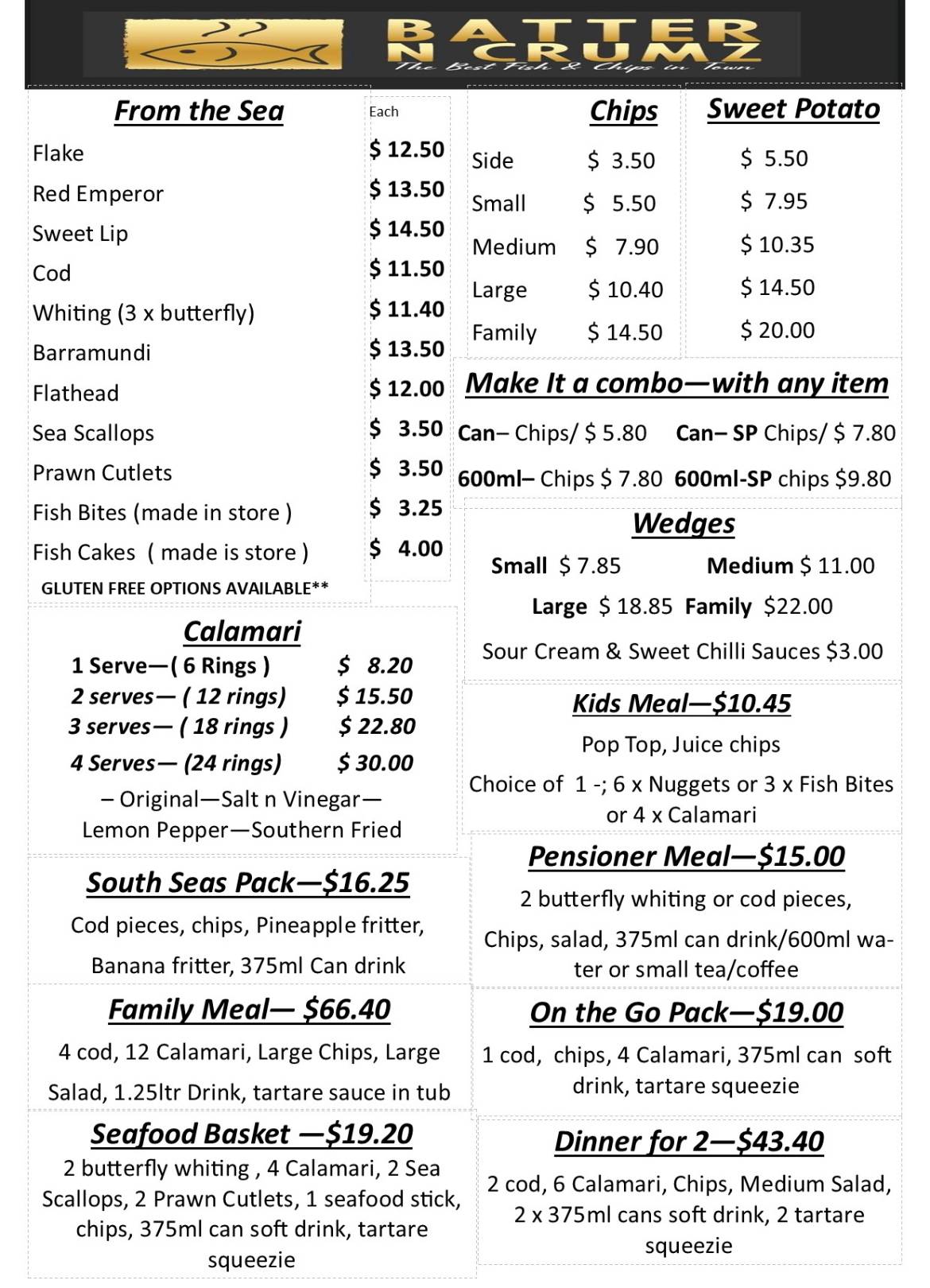 Menu at Batter n Crumz fast food, Kingaroy