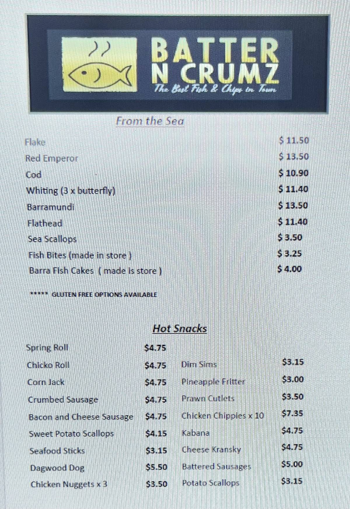Menu at Batter n Crumz restaurant, Kingaroy