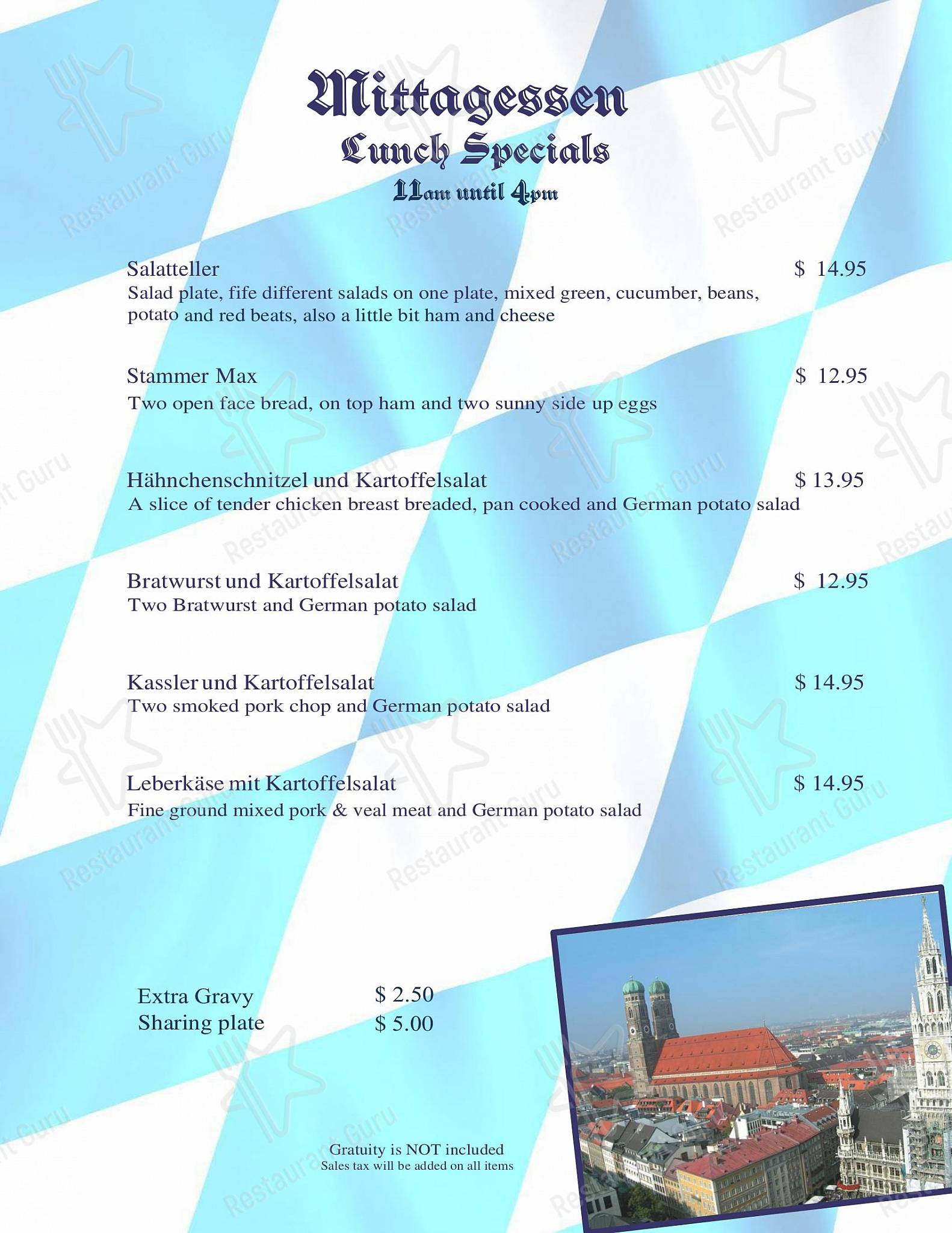 Menu at The Bavarian Haus restaurant, Mount Dora
